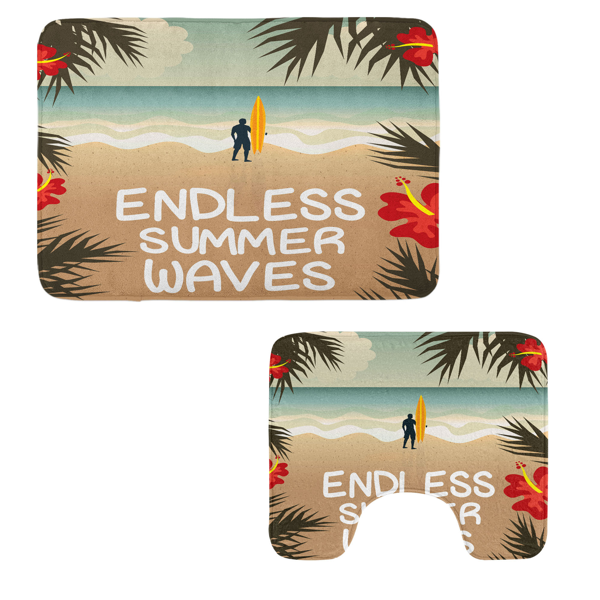 East Urban Home Surf Bathroom Rug Set 2 Pieces Rectangle & Contour Mats ...