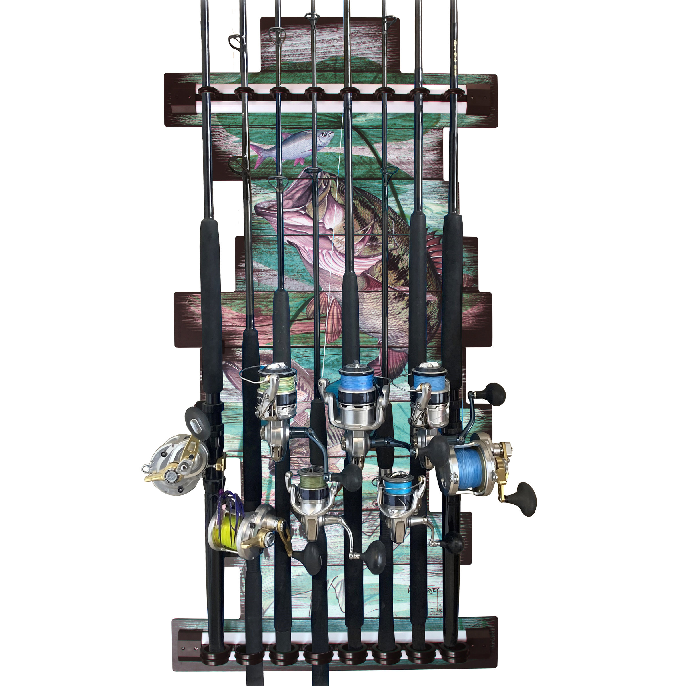 Rush Creek Guy Harvey Bass 8 Rod Wall Rack | Wayfair