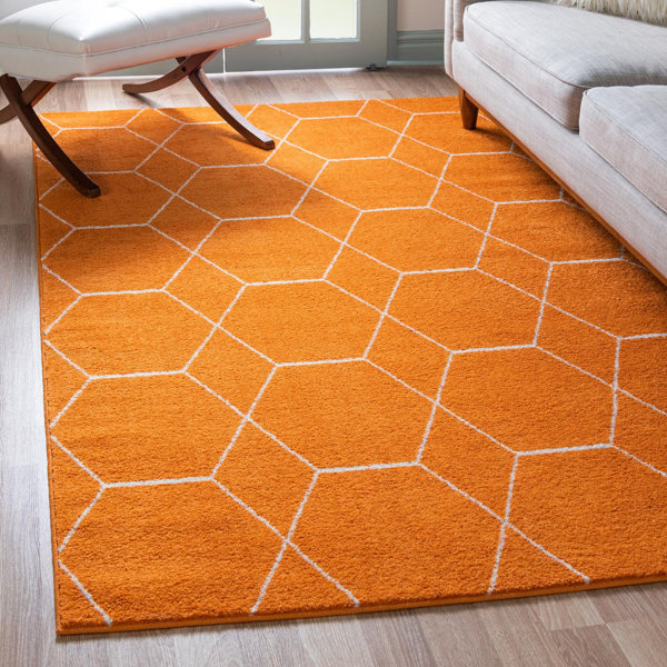 Wrought Studio Mariam Geometric Orange Area Rug & Reviews | Wayfair