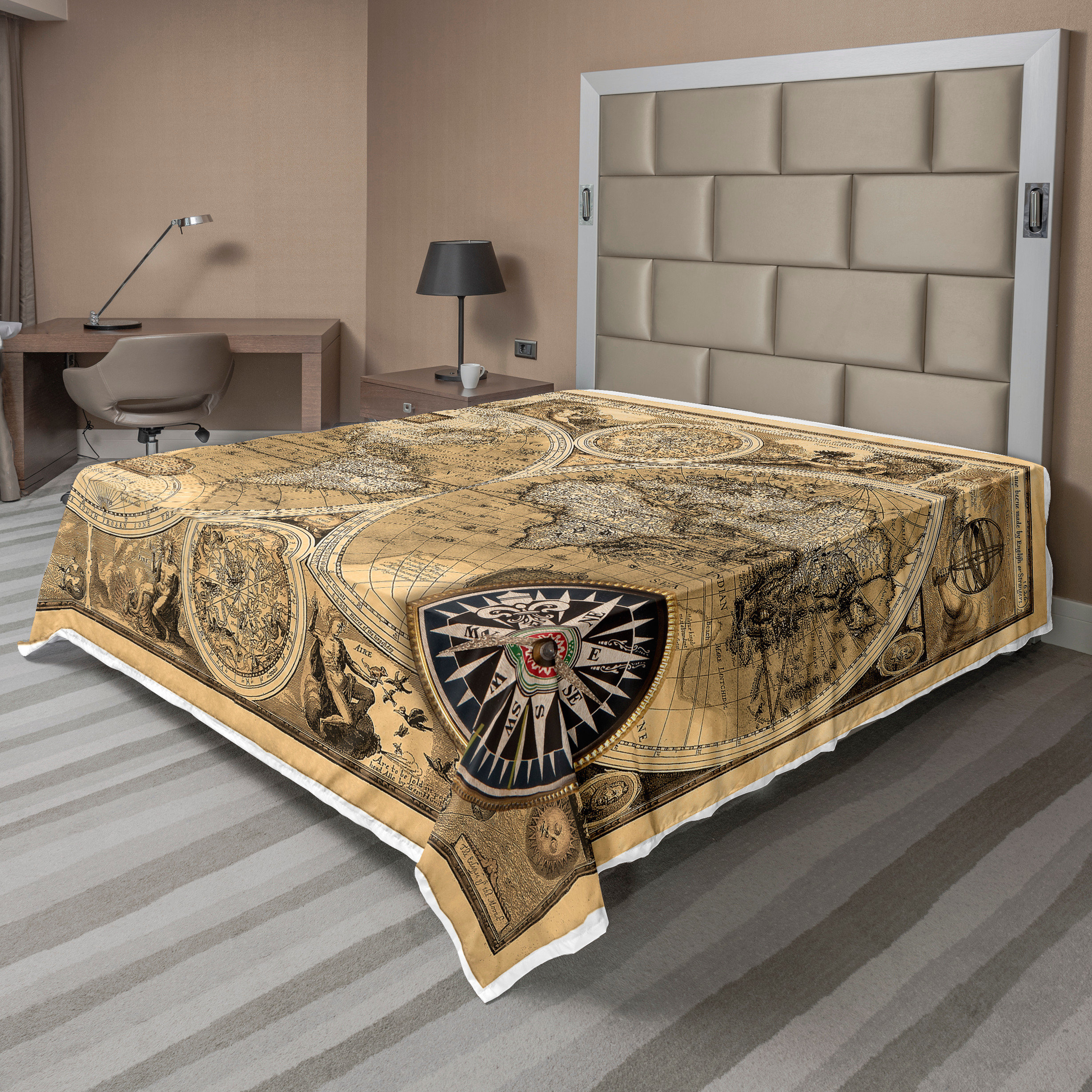 Ambesonne Map Print Top Flat Sheet Accurate Map of World Pale Brown ...