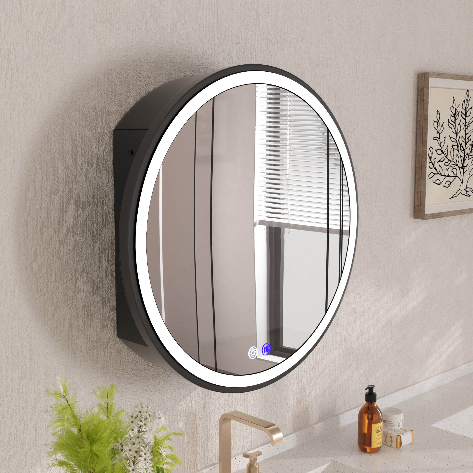 DeerValley 24'' Round Framed Led Lights Wall Mounted Medicine Cabinets ...