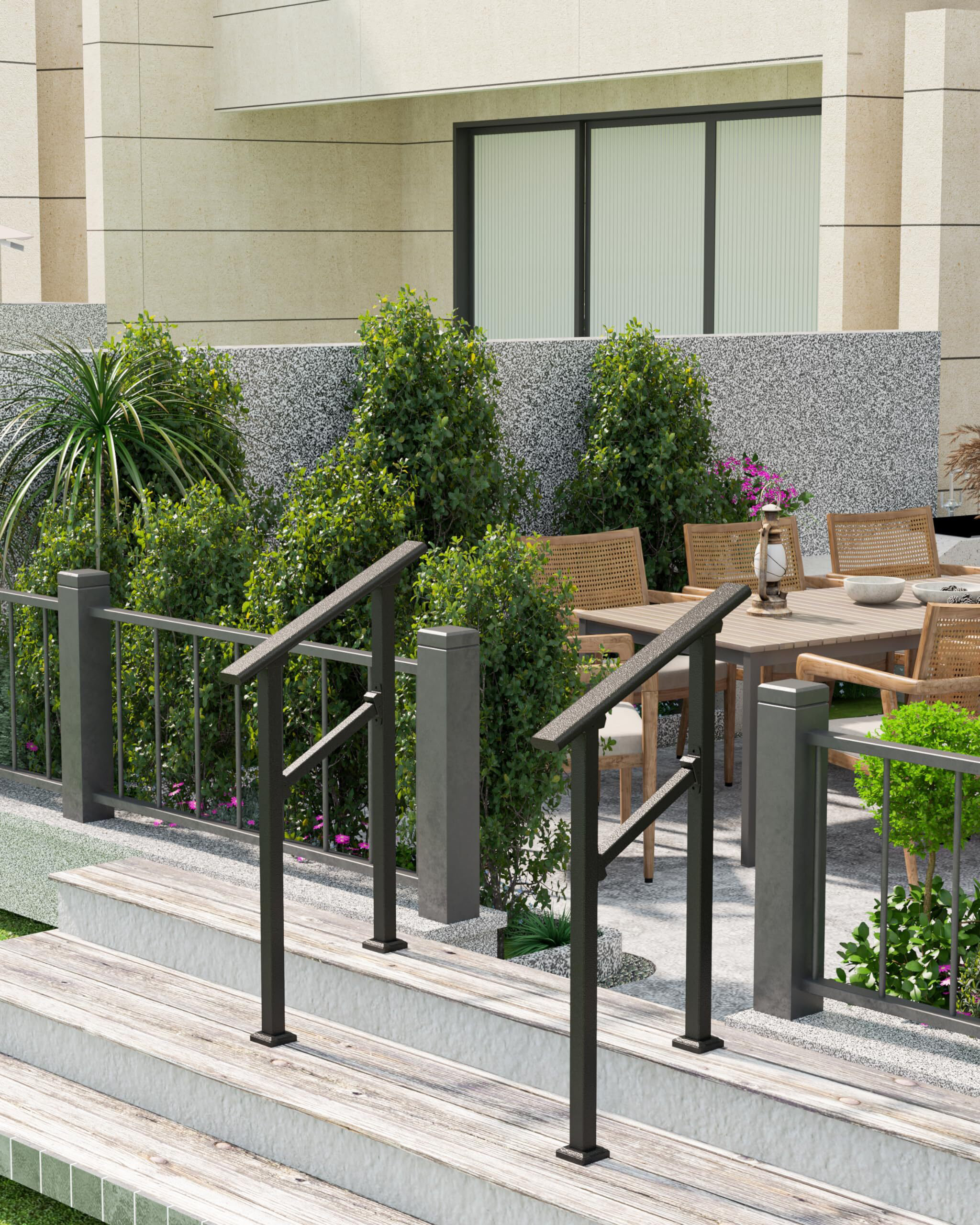 GarveeHome Outdoor Handrail, 2-6 Step Stair Handrail, Deck Staircase ...