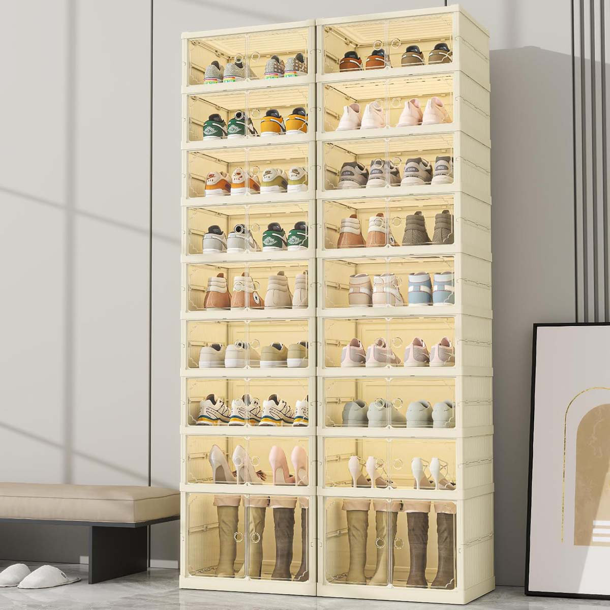 Rebrilliant 9 Tiers Foldable Shoe Rack Organizer For Closet With Wheels ...