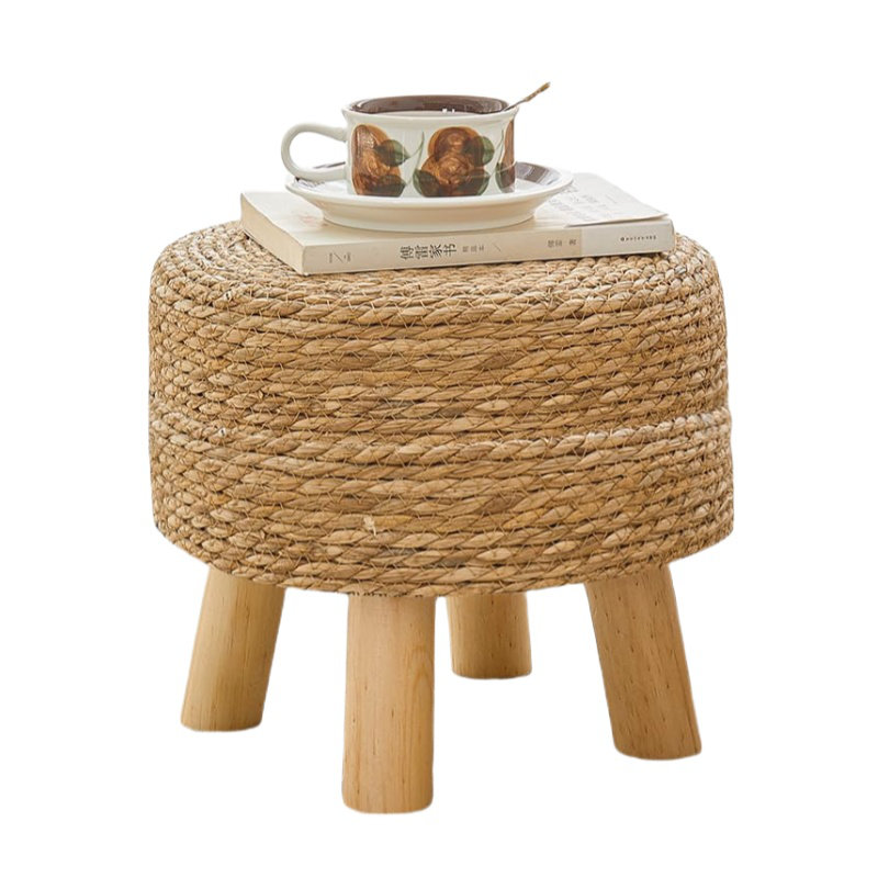 Corrigan Studio® Round Seagrass Ottoman, Nature Footstool with 4 Wood ...