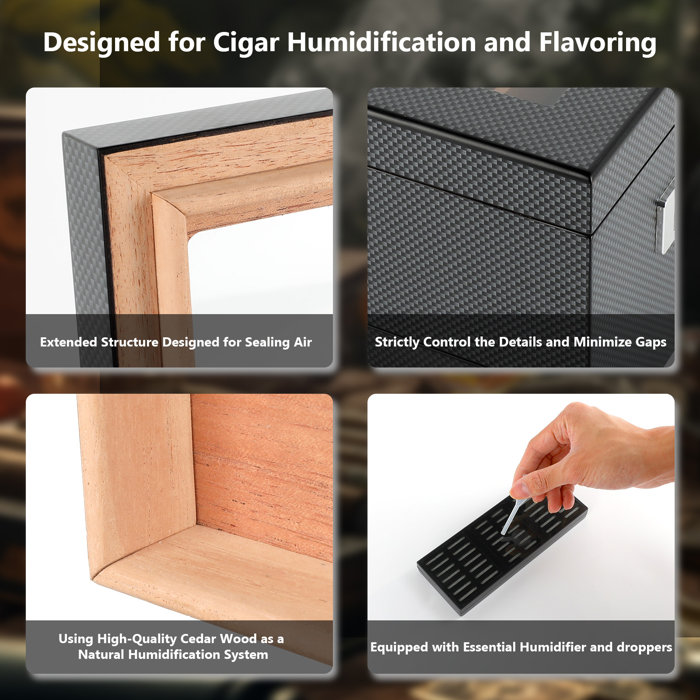Latitude Run® Mensie Glass Top Cedar Humidor With Front Hygrometer ...
