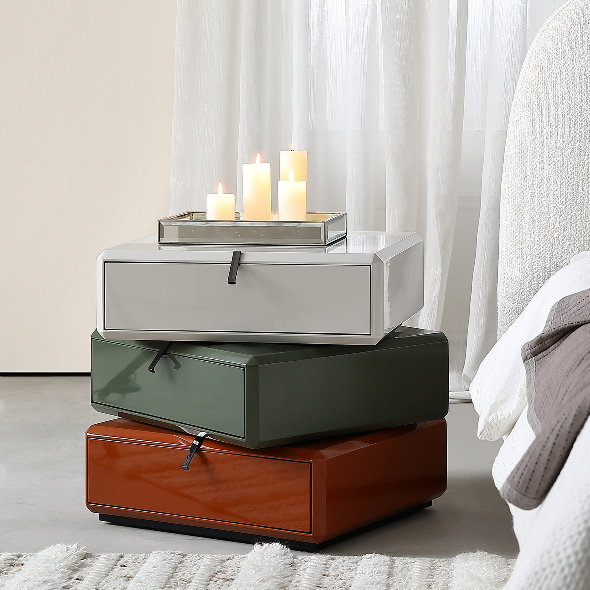 Hokku Designs Modern Swivel Nightstands With 3 - Storage Drawer Accent ...