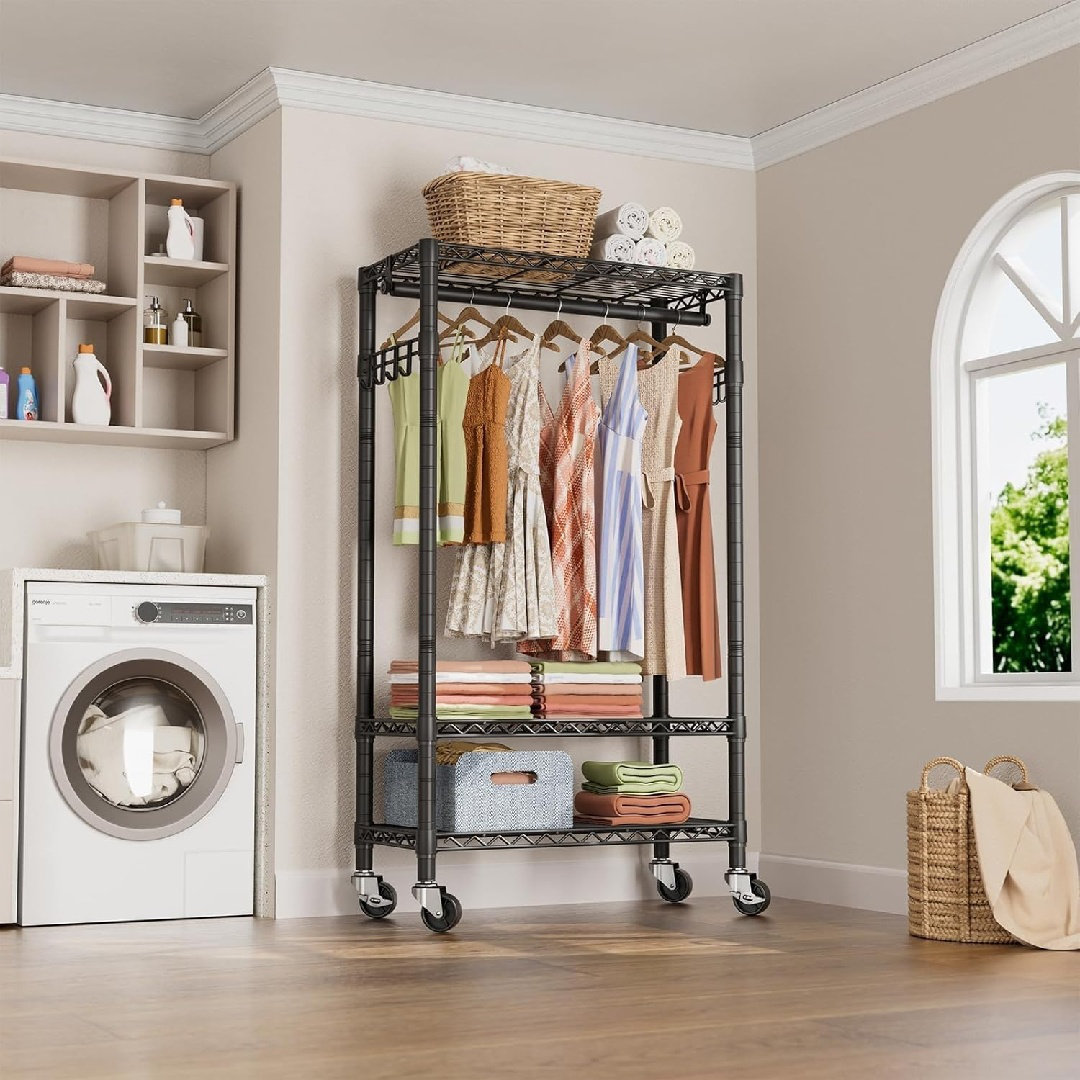 Rebrilliant 3 Tier Adjustable Wire Shelving Clothing Racks For Hanging ...