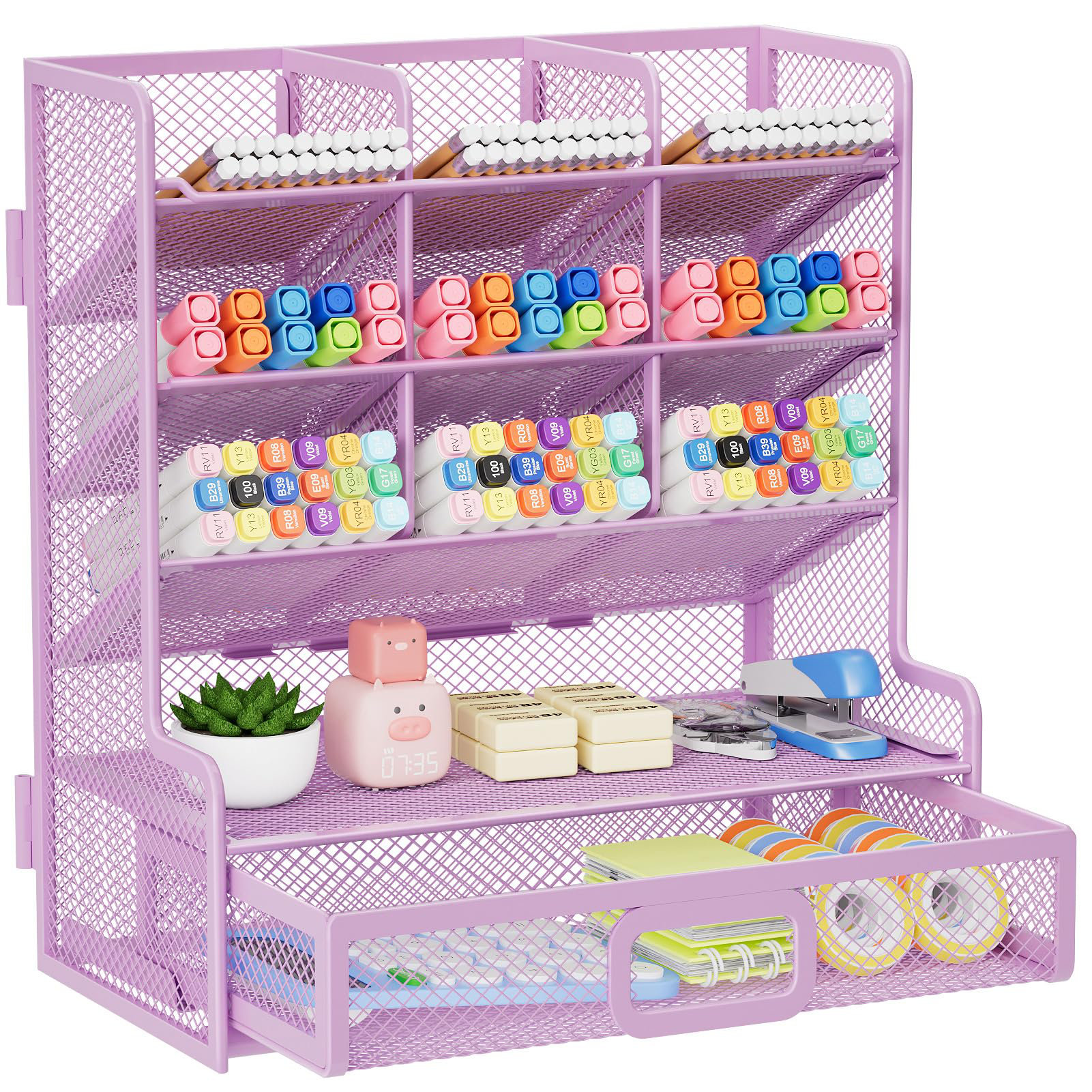 Corrigan Studio® Mesh Desk Organizer with Drawer, Multi-Functional Pen ...