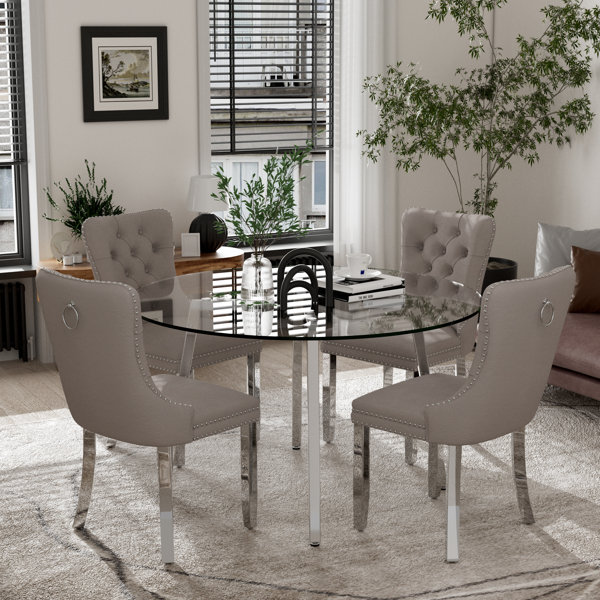 House of Hampton® 5-Piece Round Glass Dining Table Set | Wayfair