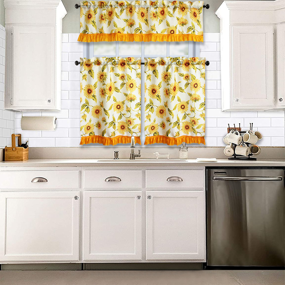 Rosalind Wheeler 3Pc Rod Pocket Ruffled Kitchen Curtains Kitchen ...