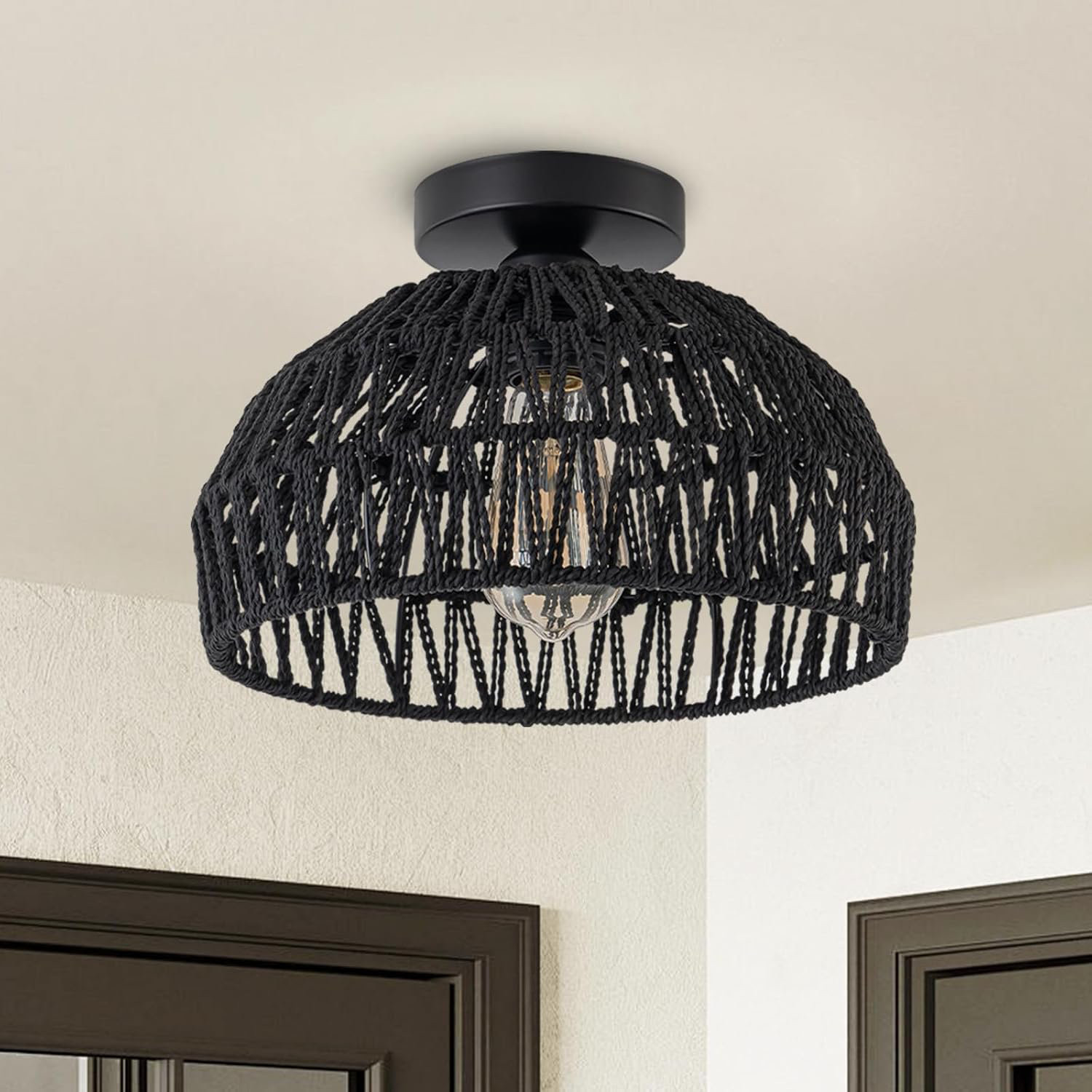 Bay Isle Home™ Boho Ceiling Light Fixture Hand-Woven Flush Mount ...
