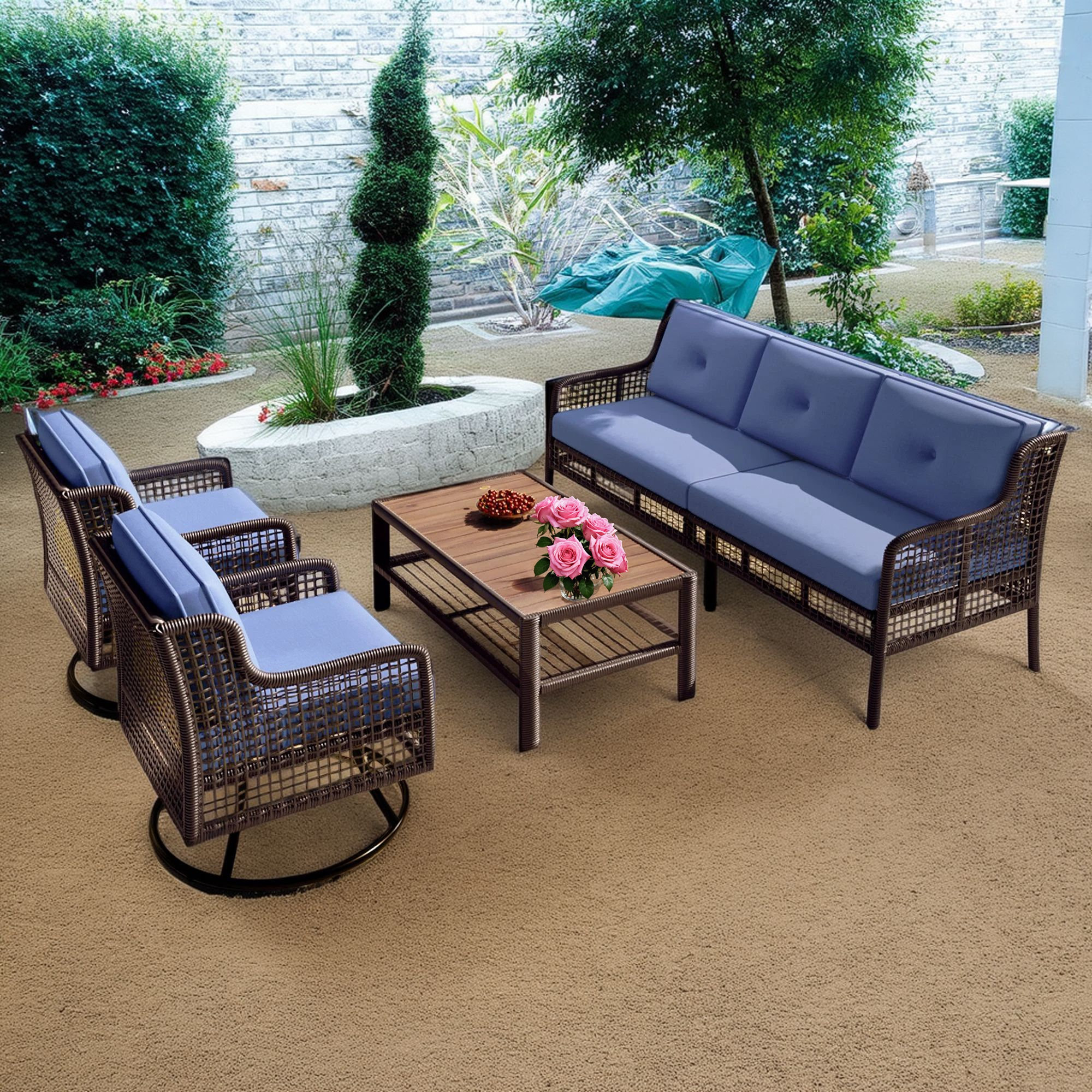 Bay Isle Home™ 4-Piece Garden Furniture Set, Including A Swivel Chair ...