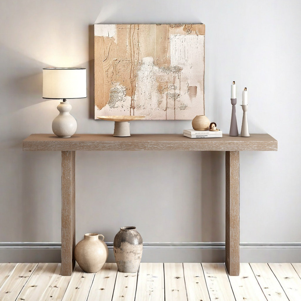 Latitude Run® Uniquely Designed Oak Veneer Console Table With ...