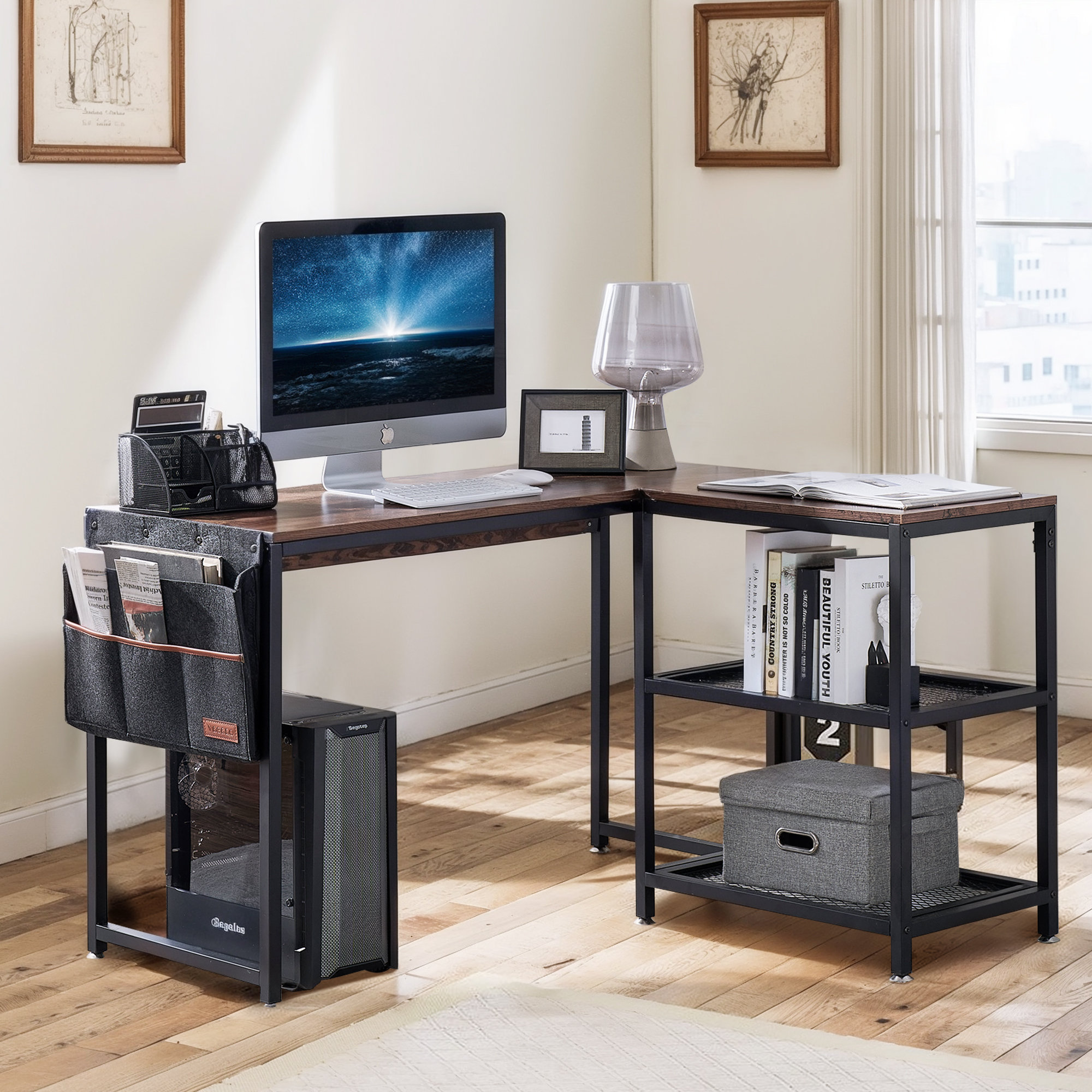 17 Stories 47 Inch L-Shaped Computer Desk With Reversible Storage ...