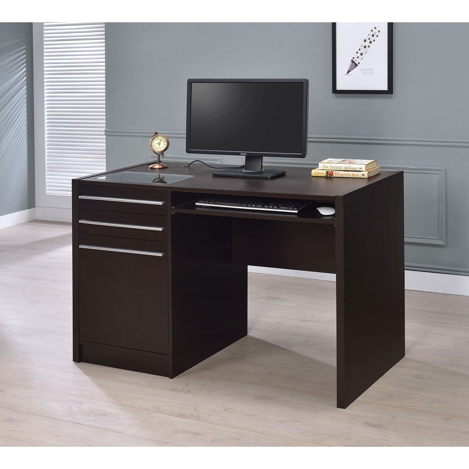 Ebern Designs Maxim Cappuccino 2-Drawer Computer Desk with Lift-Top ...