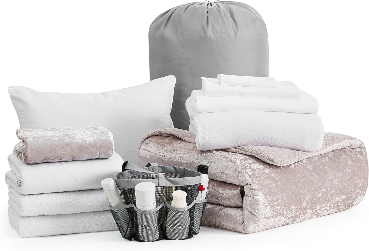 DormCo Packs Pink Velvet 8 Piece Starter College Dorm Reversible ...