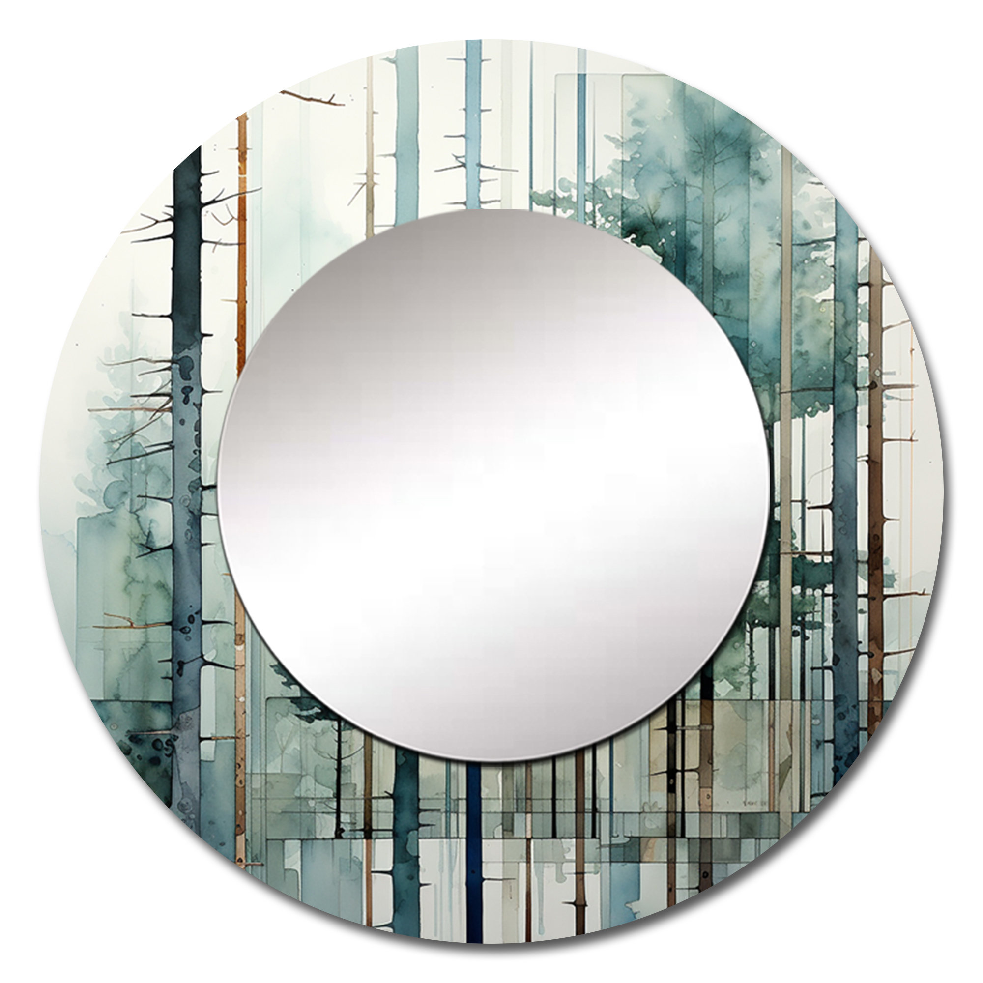 Design Art Redwood Tree Geometric Silence II - Trees Round Mirror For ...