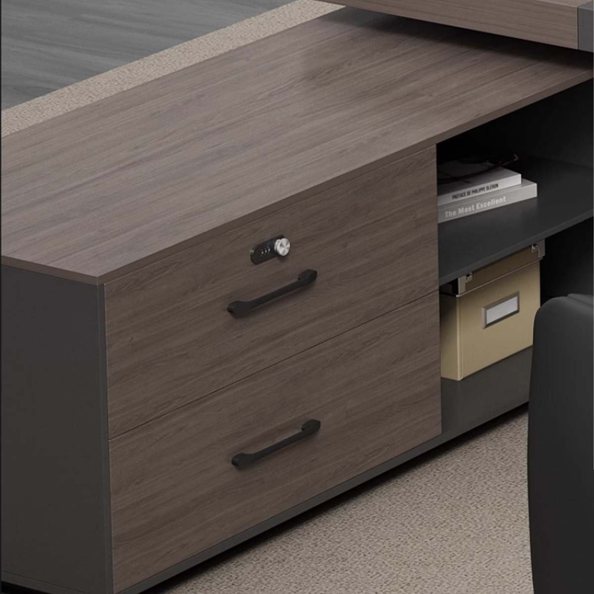 Latitude Run® Gray Modern Luxury Desk, Desk with Lockers, Office ...
