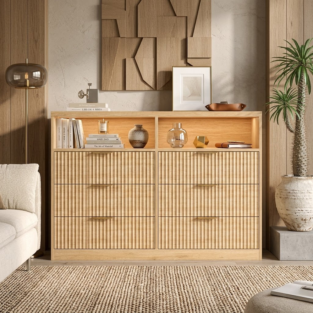 Ivy Bronx 47" Wide 6-drawer Double Dresser With Charging Station & Led ...
