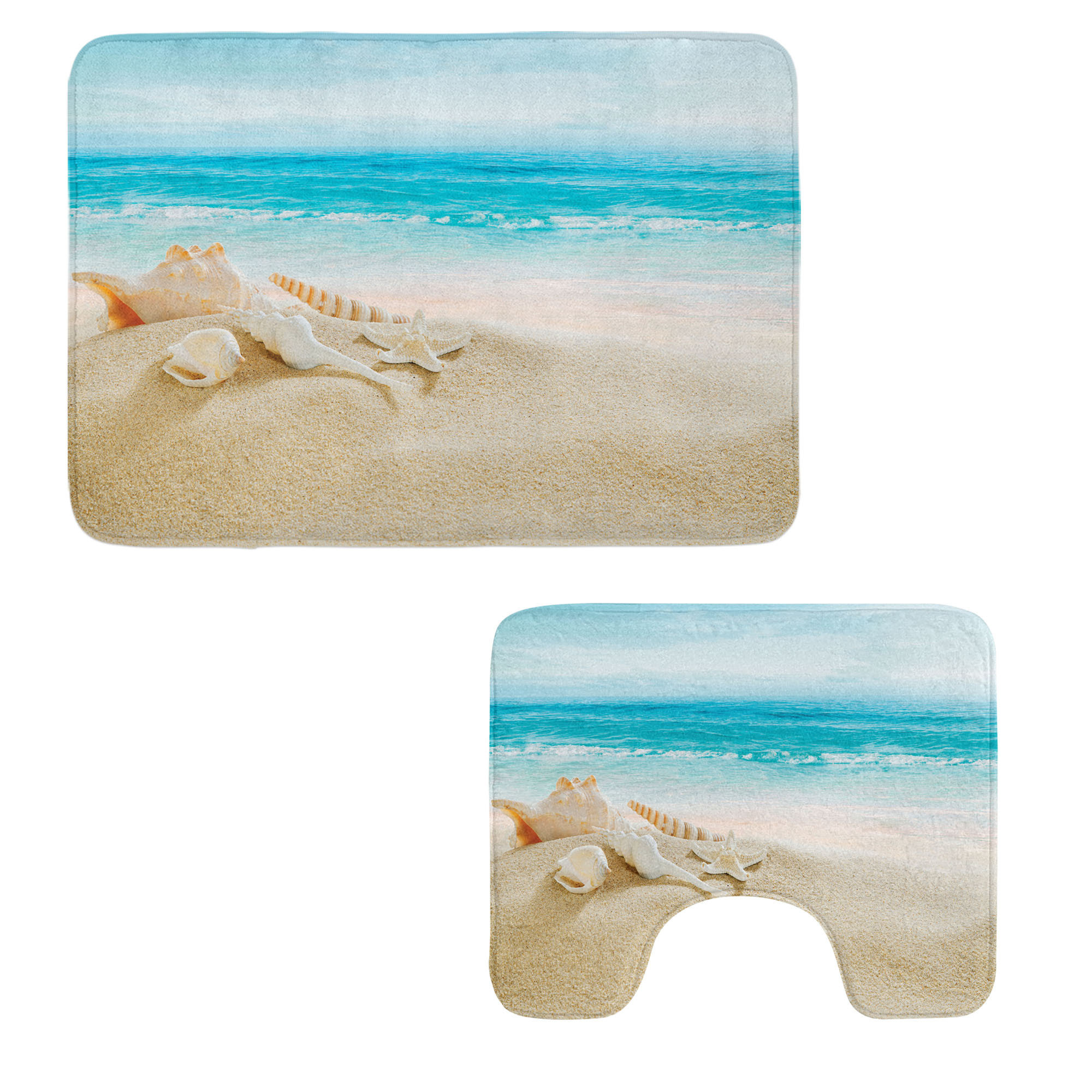 East Urban Home Seashells Bathroom Rug Set 2 Pieces Rectangle & Contour ...