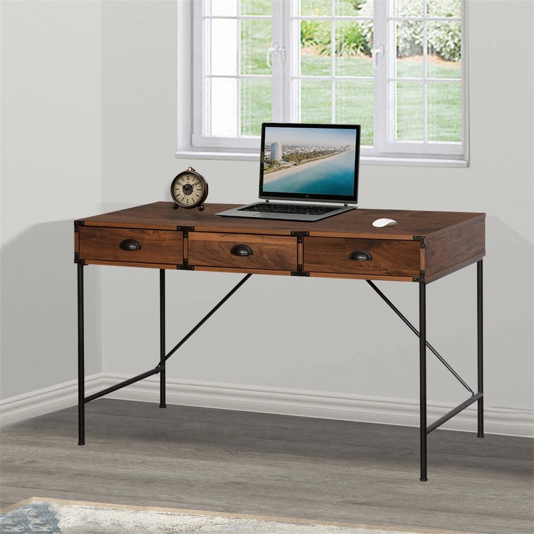 Millwood Pines Doba Solid Wood Top Metal Base Computer Desk | Wayfair