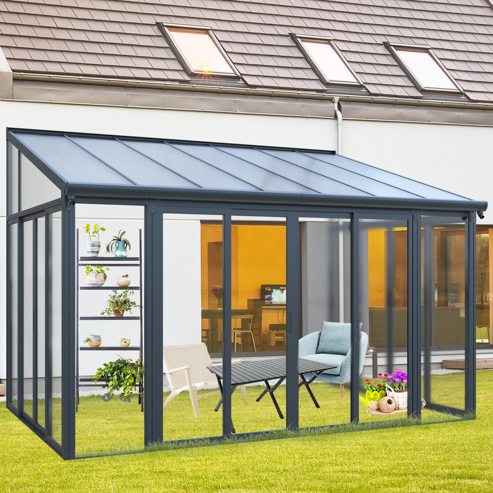 HOA.WWC 14x10 Black Patio Cover Gazebo Solarium,outdoor Sunroom With ...
