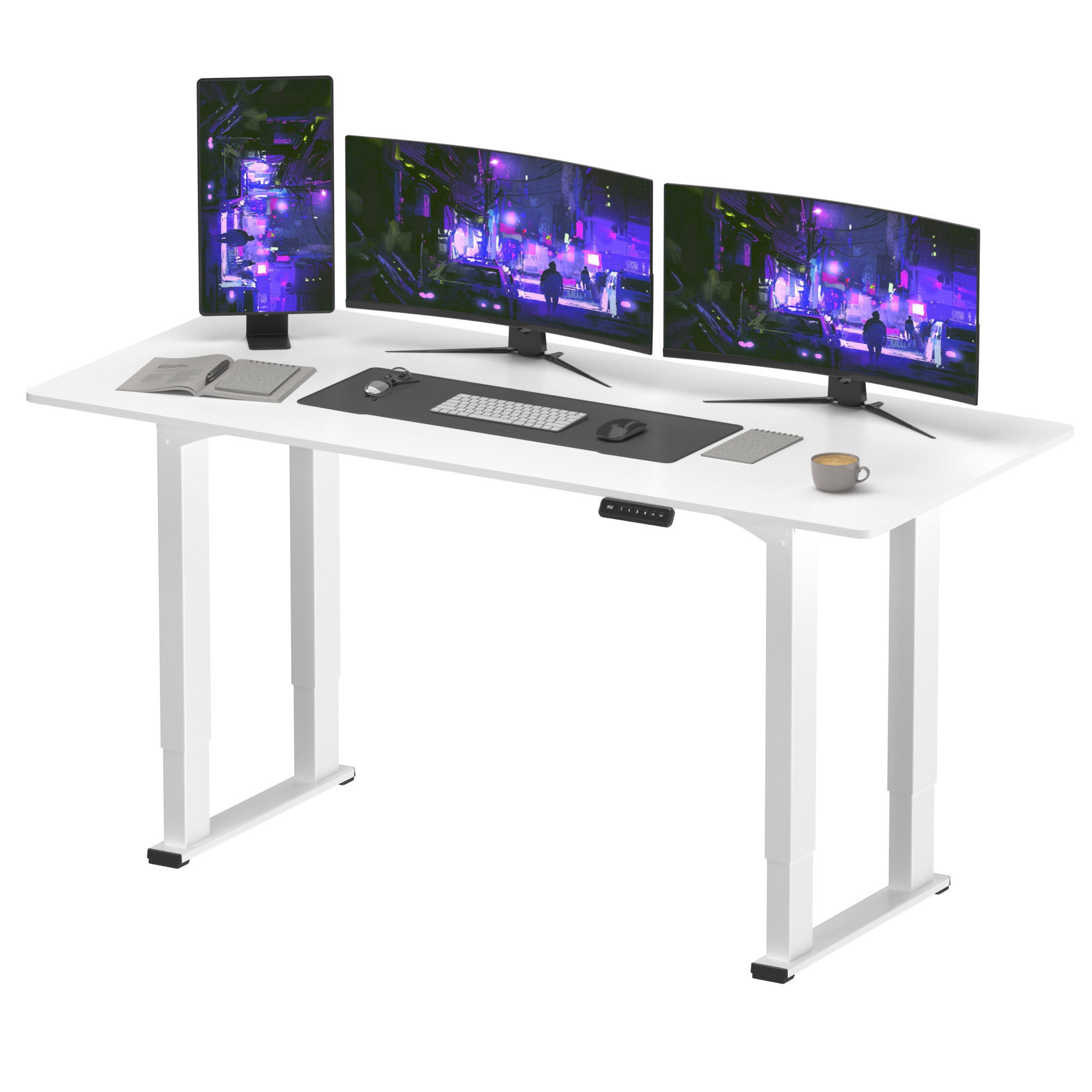Ebern Designs 4 Legs Dual Motors Height Adjustable Standing Desk ...