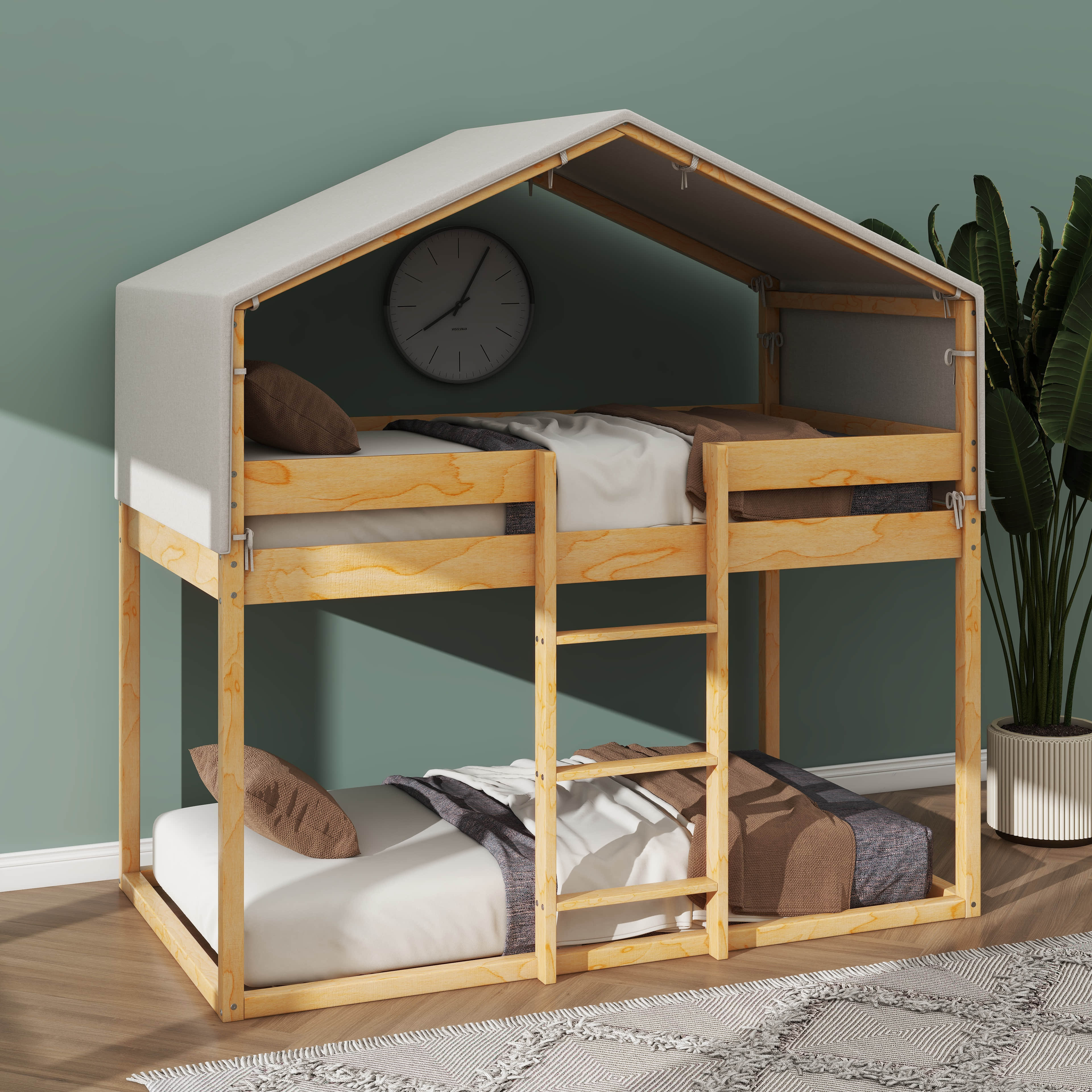 Harper Orchard Endearing Twin-Over-Twin Wooden Bunk Bed With Cozy Tent ...