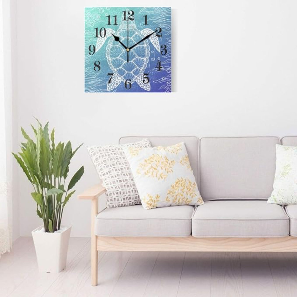 Bay Isle Home™ WIHVE Square Wall Clock Sea Turtle Wall Hanging Clock 8 ...