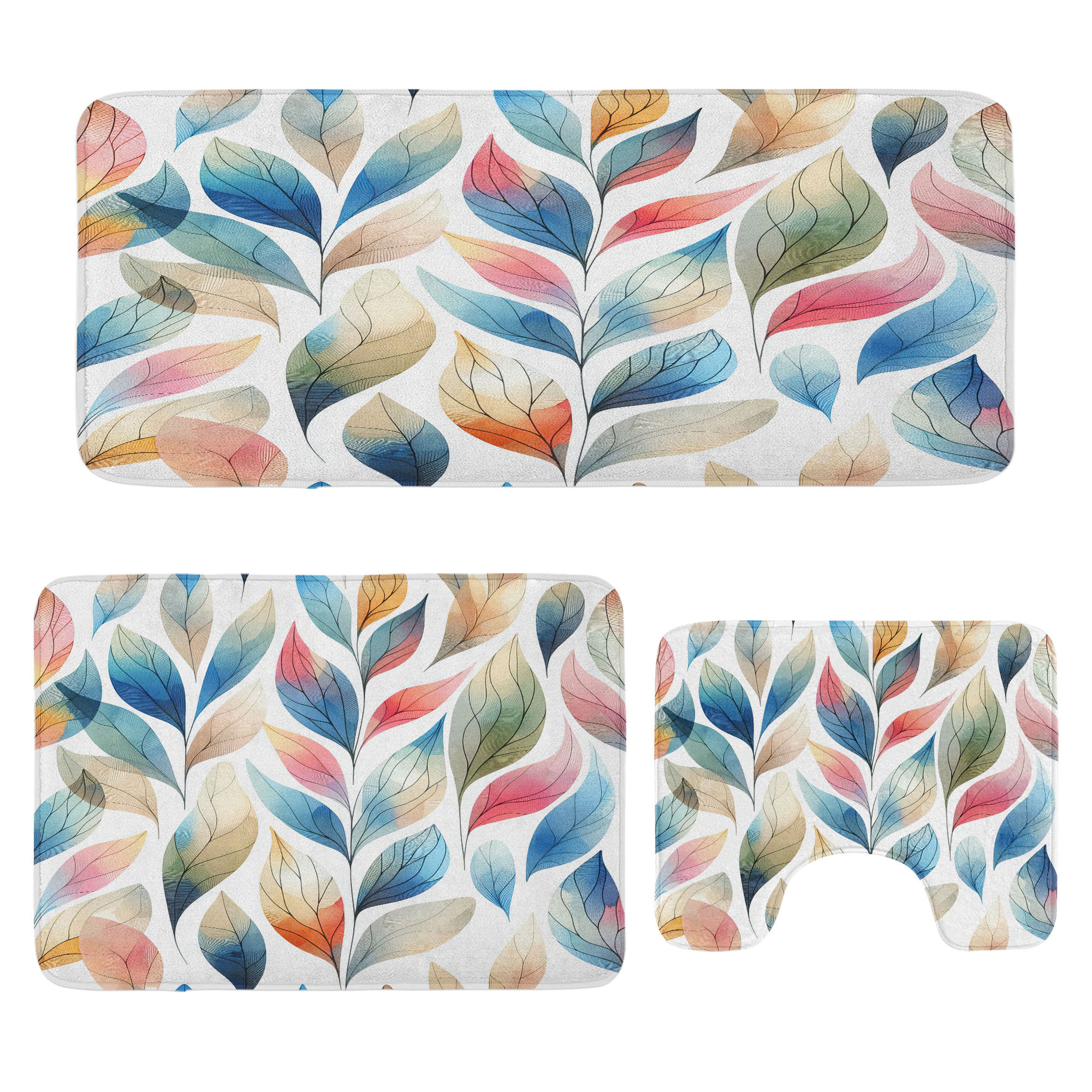 Dakota Fields Colorful Bathroom Rug Set 3 Pieces U-Shape & Rectangle ...