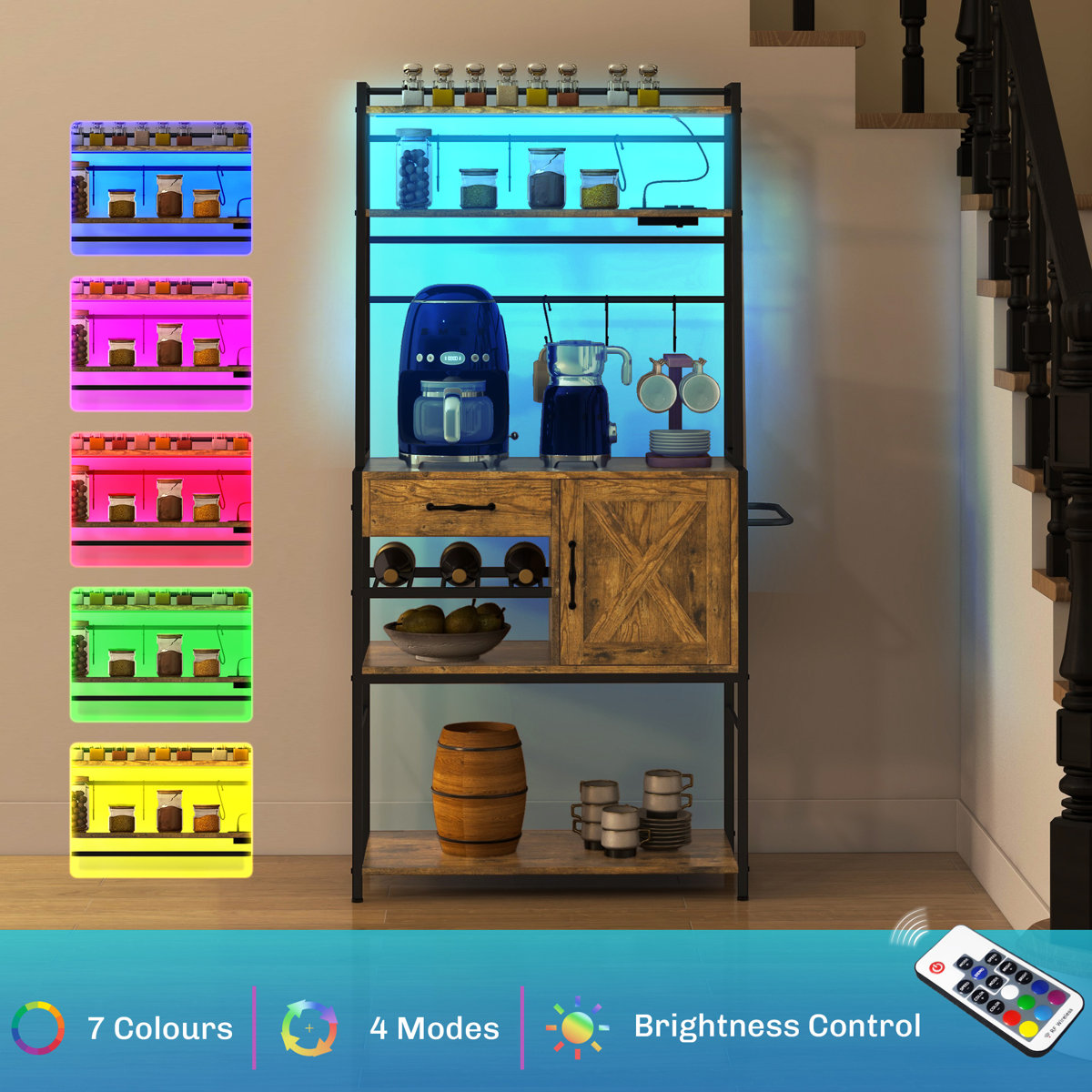 Gracie Oaks Baker's Rack with Power Outlet and LED Lights,Industrial ...