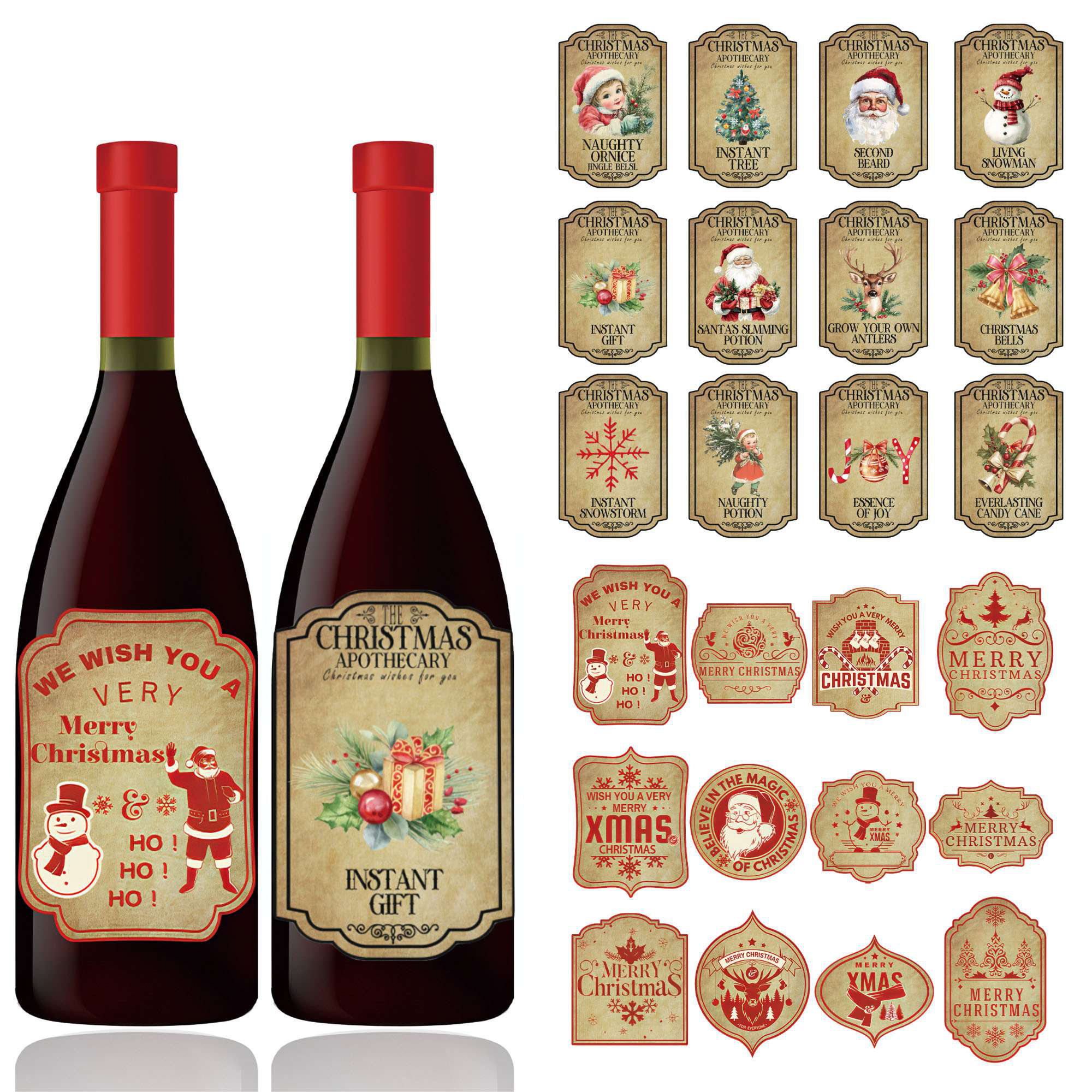 The Holiday Aisle® 24 Pcs Christmas Wine Bottle Label Stickers Santa ...