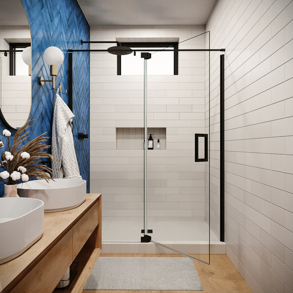 StreamlineBath Tordino 60" x 74" Semi-Frameless Pivot Shower Door with ...