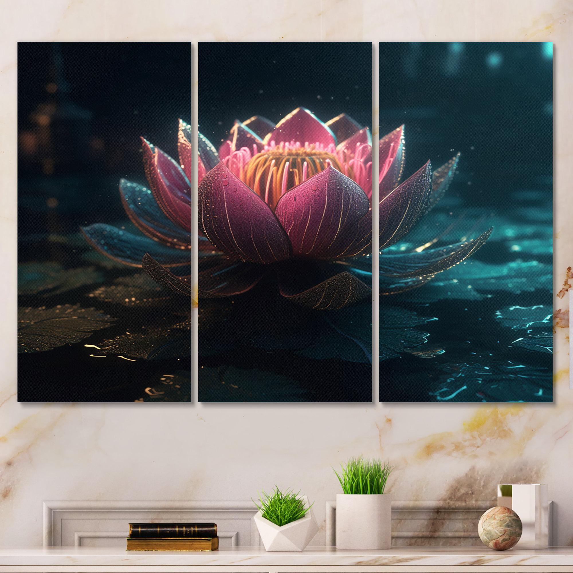 Design Art Lotus Magical Luminiscent Blossoming II - Lotus Wall Decor ...
