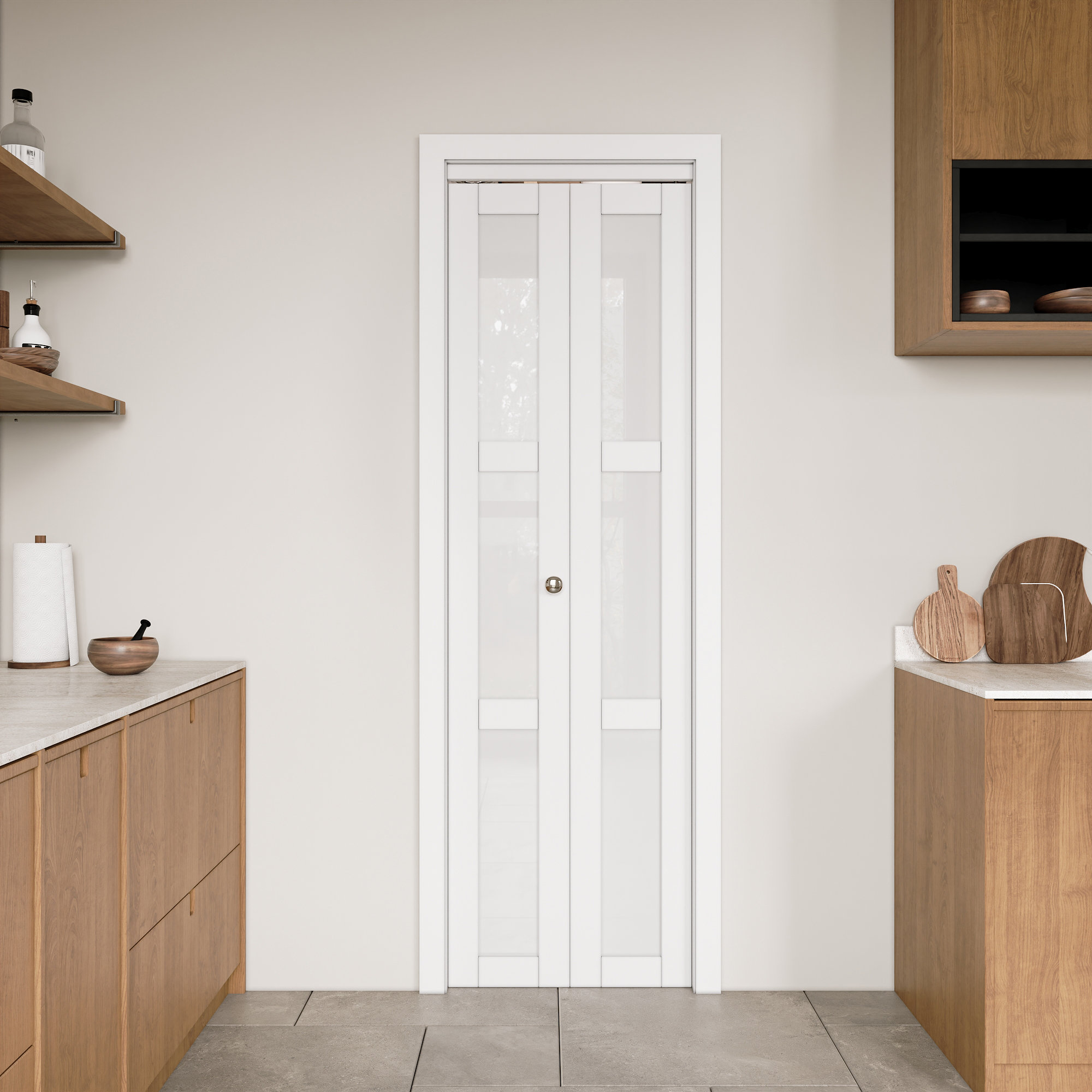 HOZONE 3-Lite Glass Door Solid Manufactured Wood Bi-fold Doors with ...