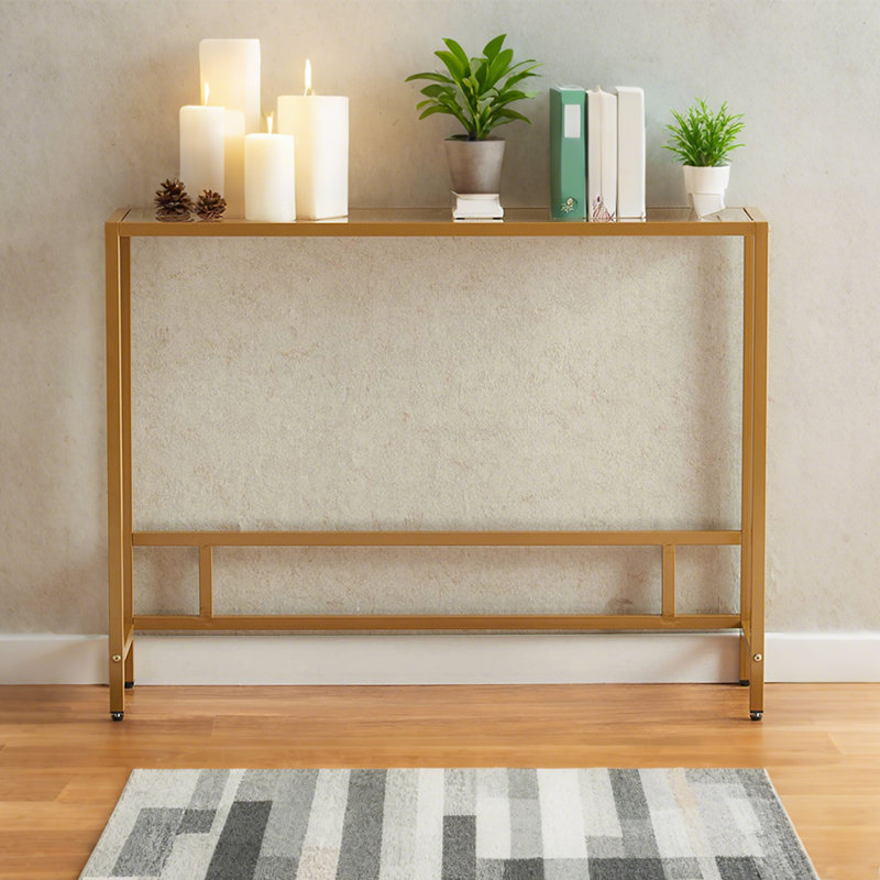 Mercer41 Modern Small Console Table, Tempered Glass with Metal Frame ...