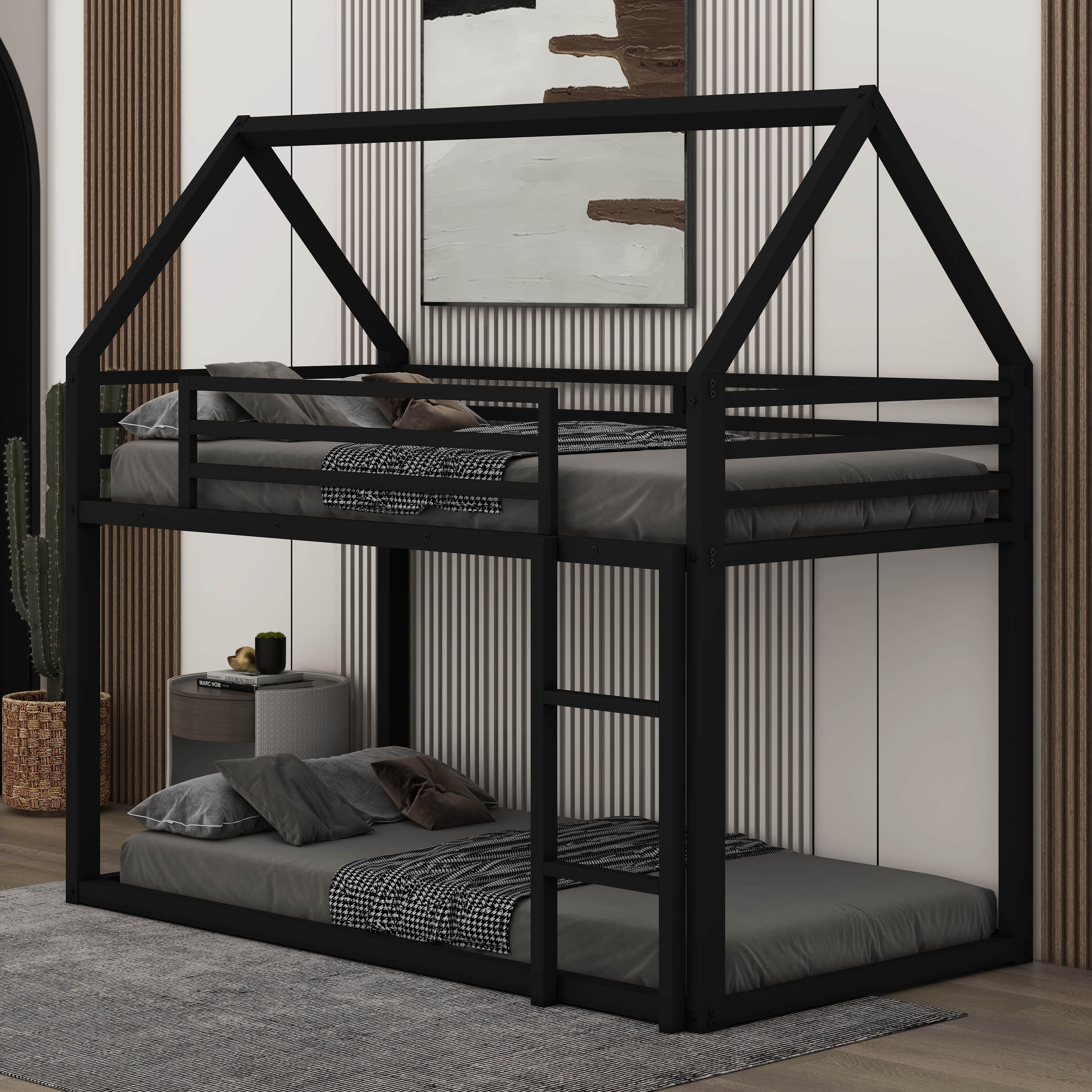 Harper Orchard Abheek Twin over Twin House Bunk Bed with Built-in ...