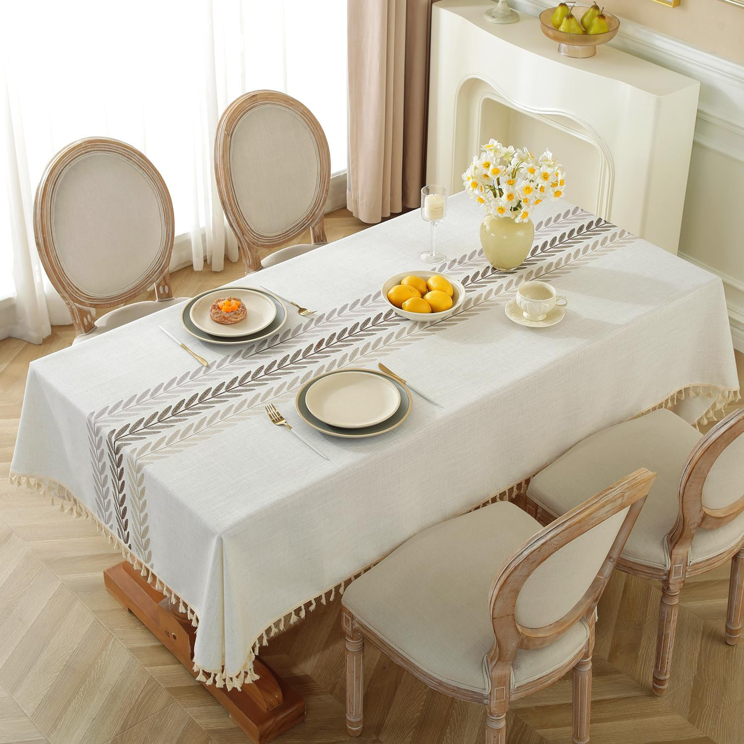 Anadea Cotton Linen Waterproof Tablecloth for Dining Table Rustic ...