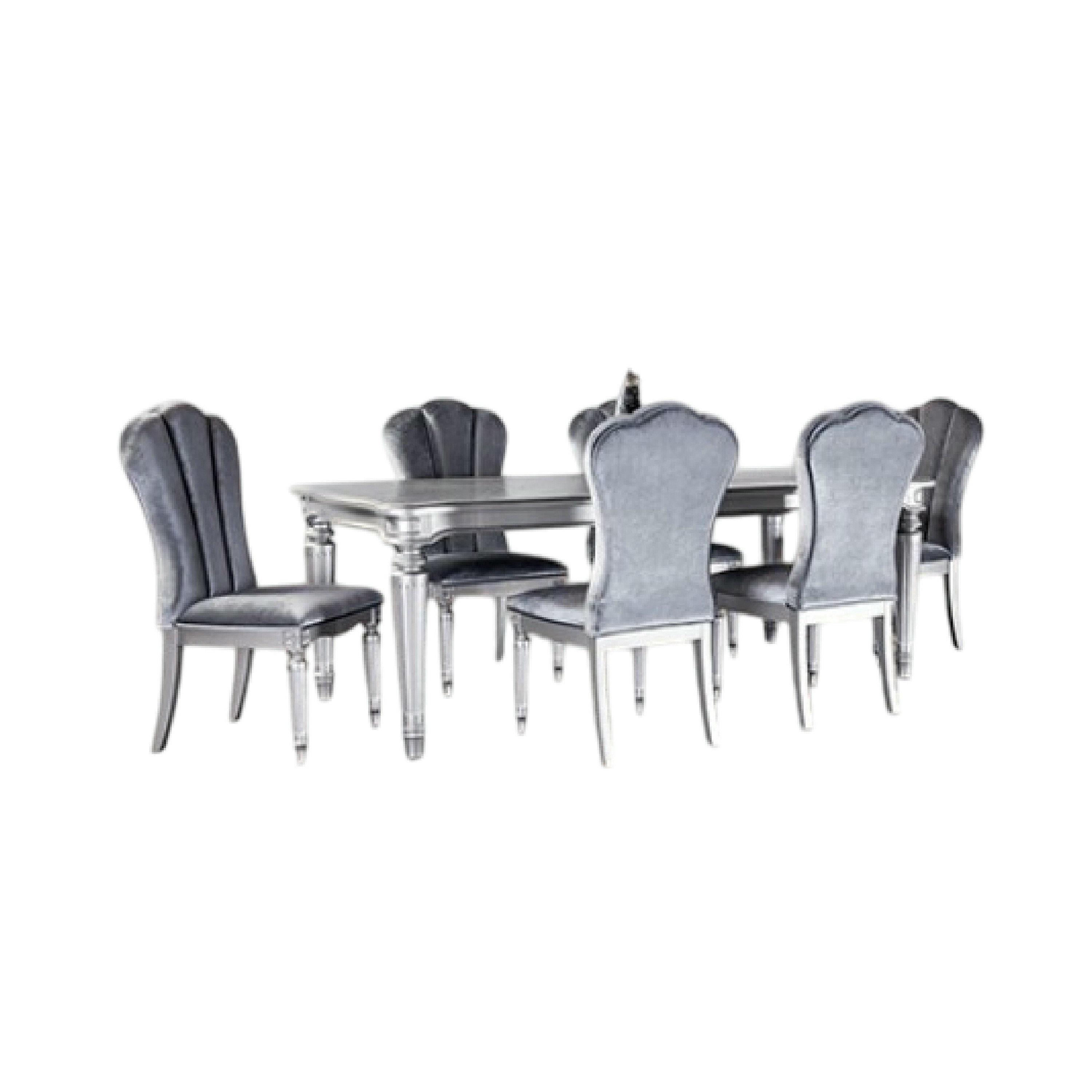 Benjara Hixe 7Pc Dining Set, Scallop Table And 6 Chairs, Black Solid ...