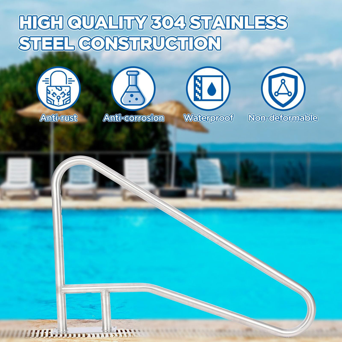 babevy Pool Handrail Pool Rail 304 Stainless Steel Silver Rustproof ...
