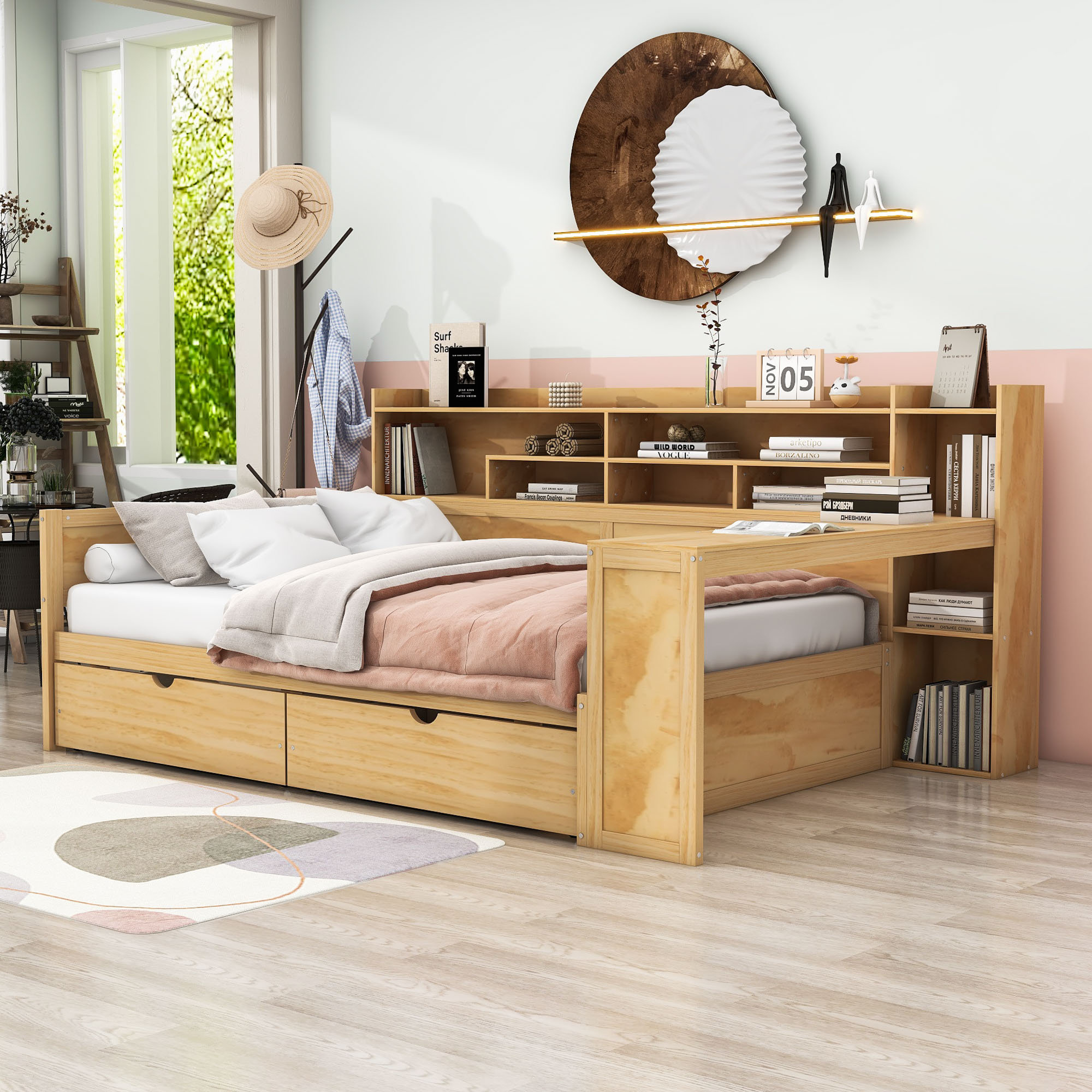 Latitude Run® Crompton Multifunctional Wooden Daybed With Shelves ...