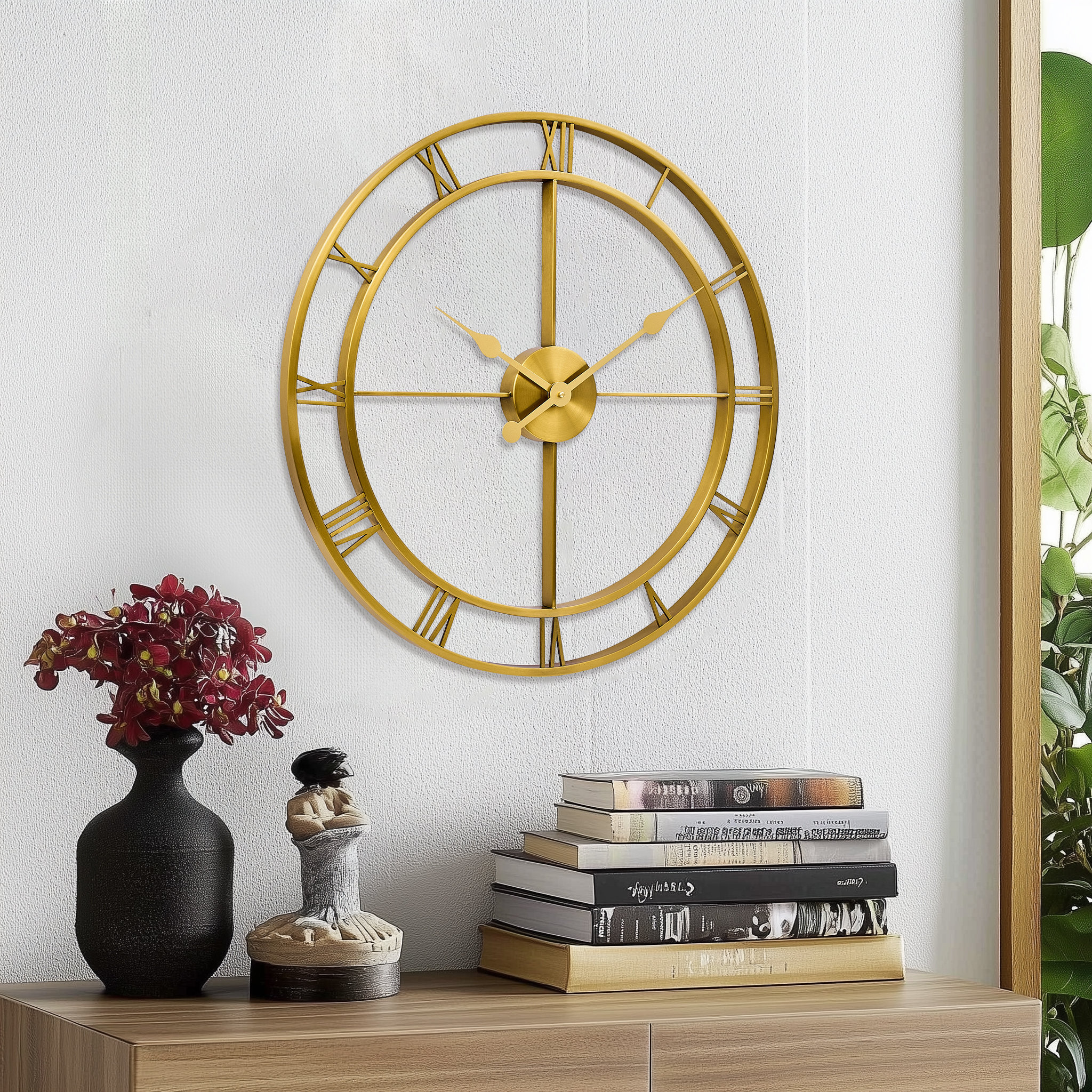 17 Stories 24 Inch Large Metal Analog Roman Numeral Wall Clock | Wayfair