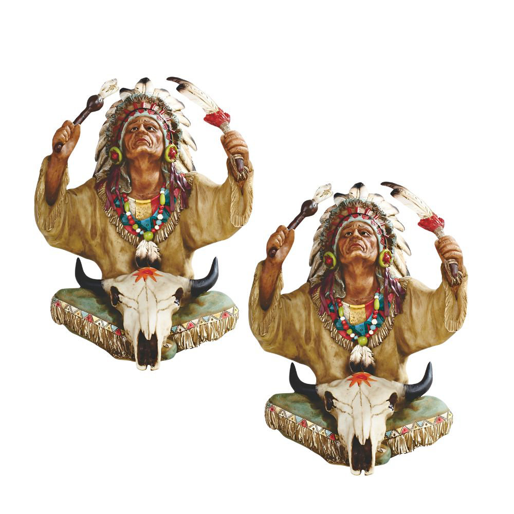 World Menagerie "2-PC Set" ICE ARMOR 10"H Indian Chief with Bull Skull ...