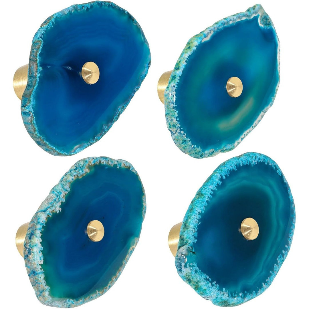 CHi Charter House Innovations Natural Blue Agate Slice Cabinet Knobs, Set Of 4 Decorative Drawer ...