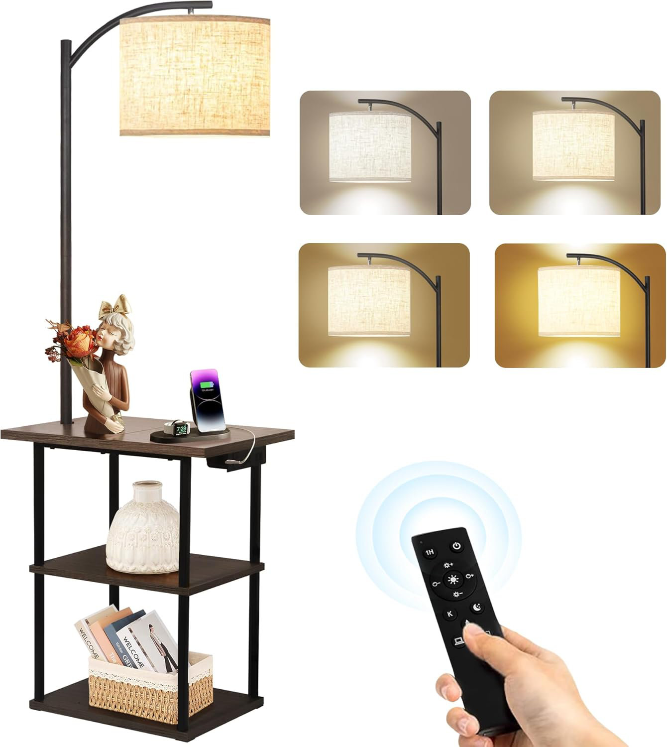 Lark Manor™ Adjustable Floor Lamp With Side Table, Remote Control ...