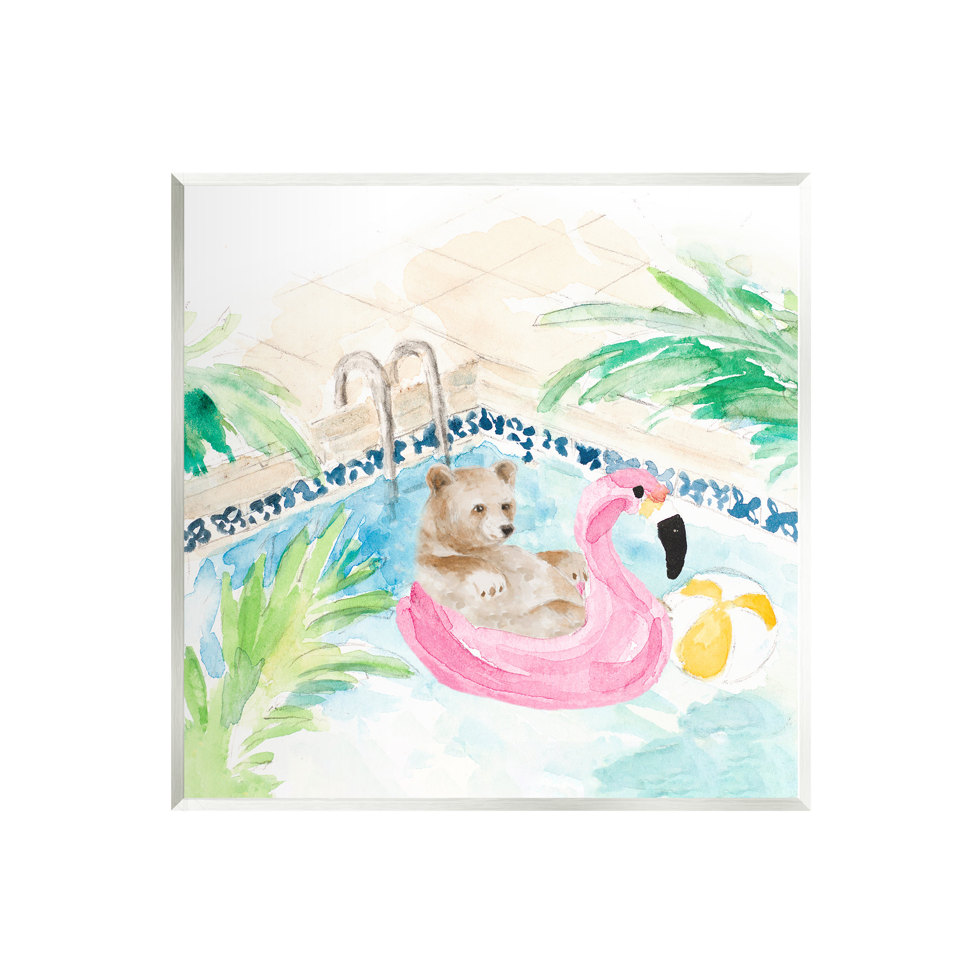 Stupell Industries Bear Floating Summer Pool Lounging Wall Plaque Art ...
