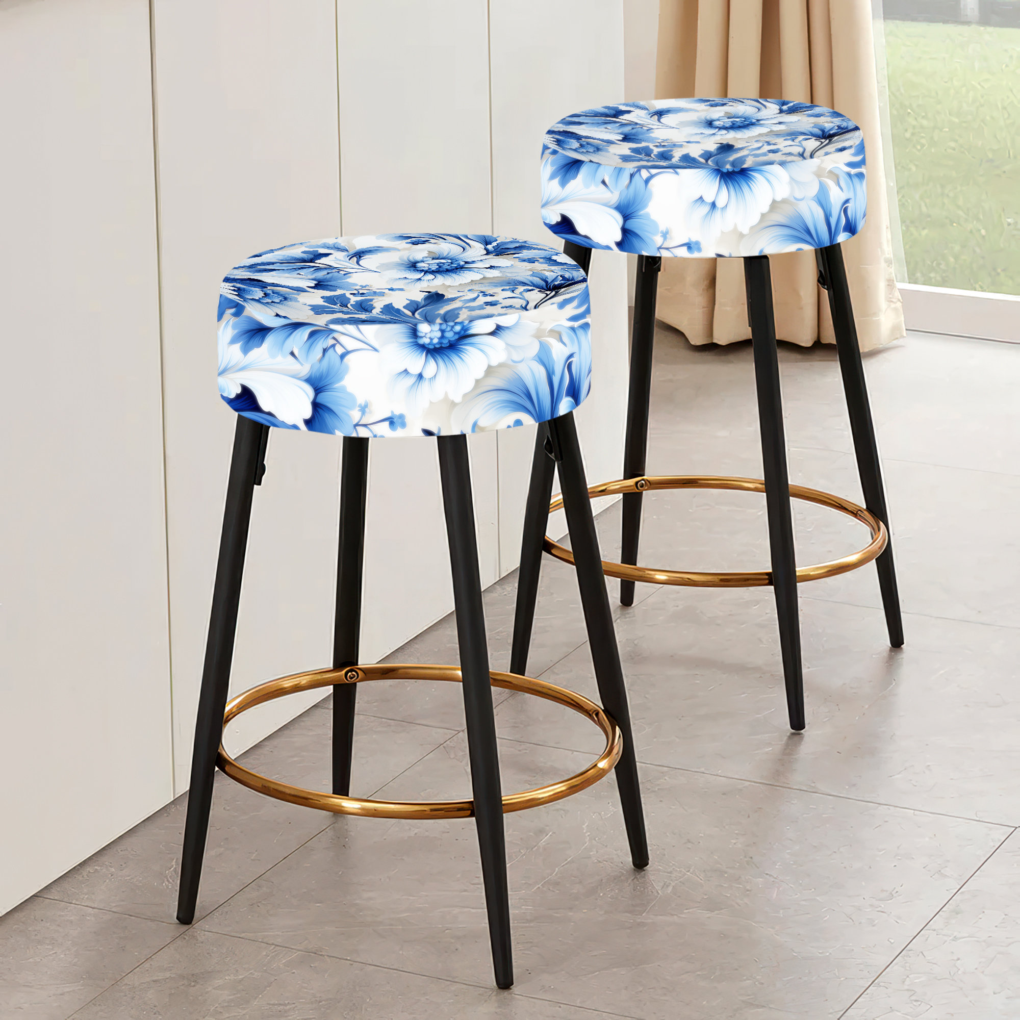 Design Art Cobalt Blue Acanthus Leaves Victorian Pattern - Floral Bar ...