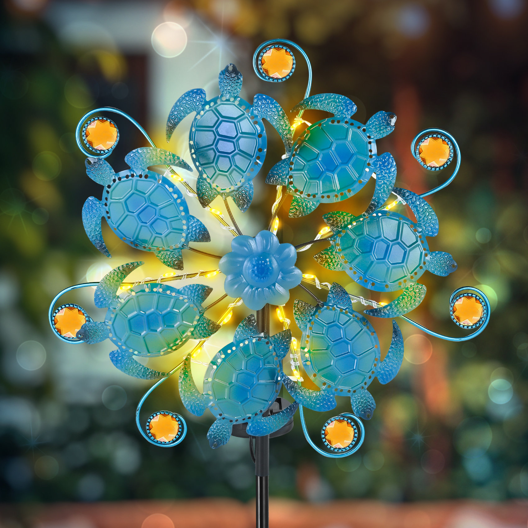 Arlmont & Co. Luma Outdoor Solar Garden Wind Spinners,Sea Turtle Metal ...