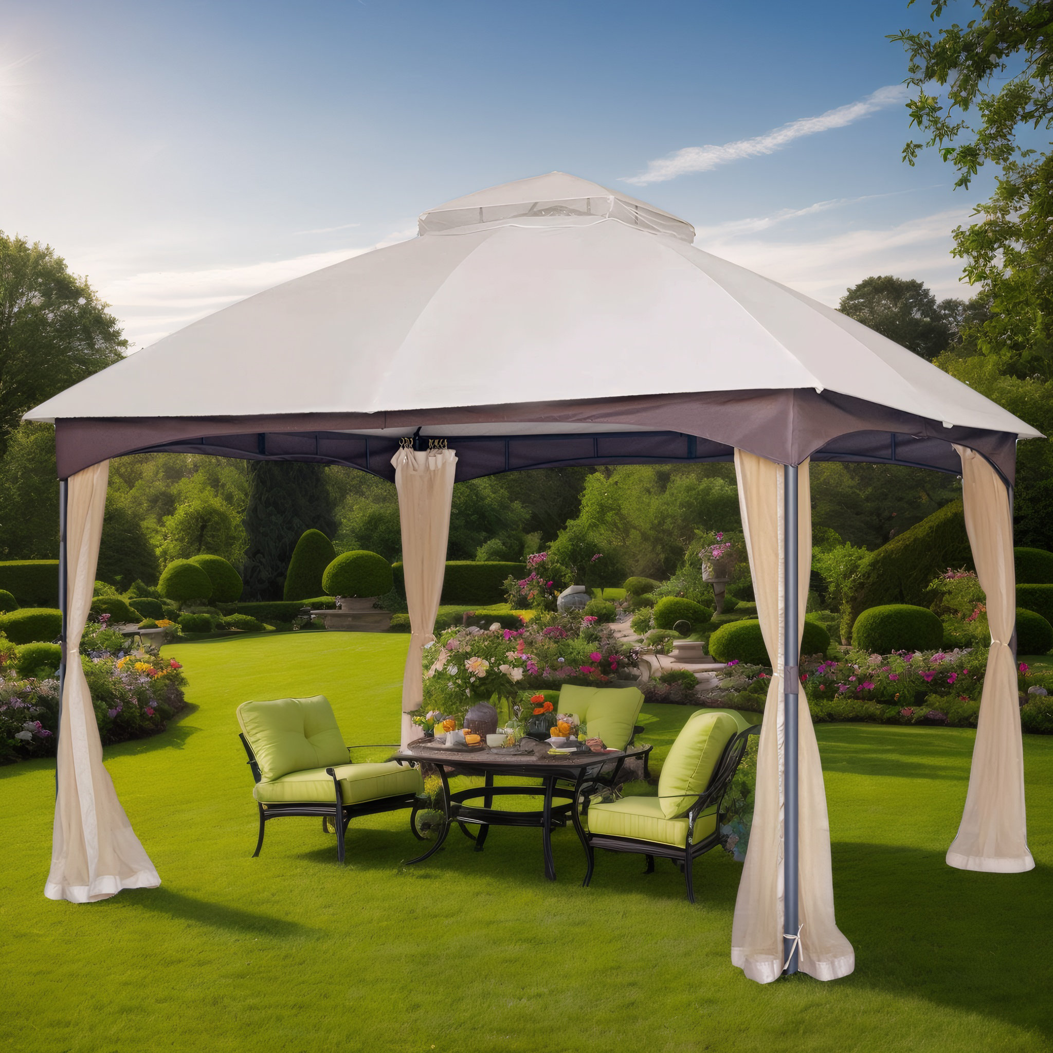 VOLBAL Heavy Duty Double Roof Gazebo, 10x12 FT with Mosquito Net ...