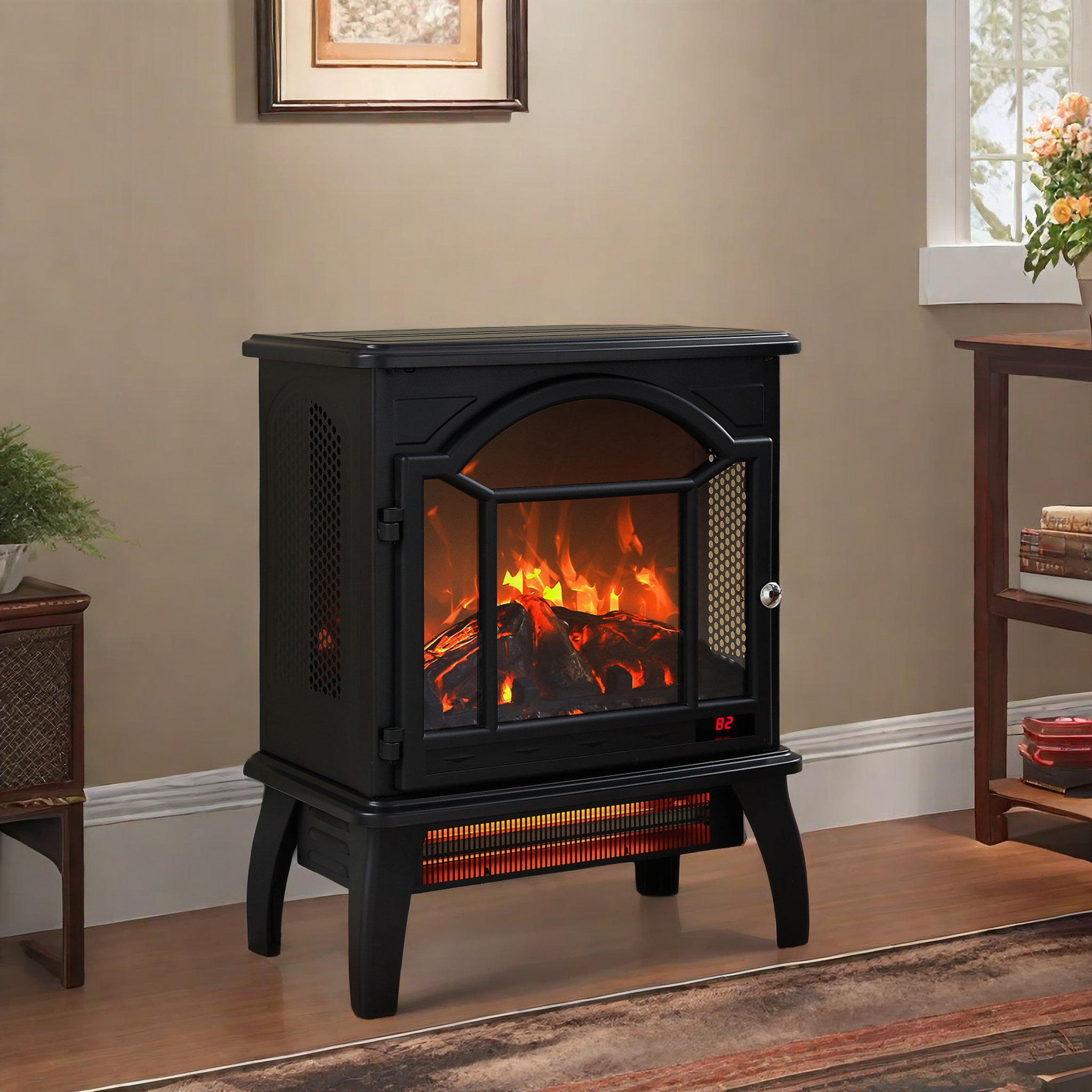 Winston Porter 18 Inch Infrared Quartz Fireplace Heater, 3D Flame ...